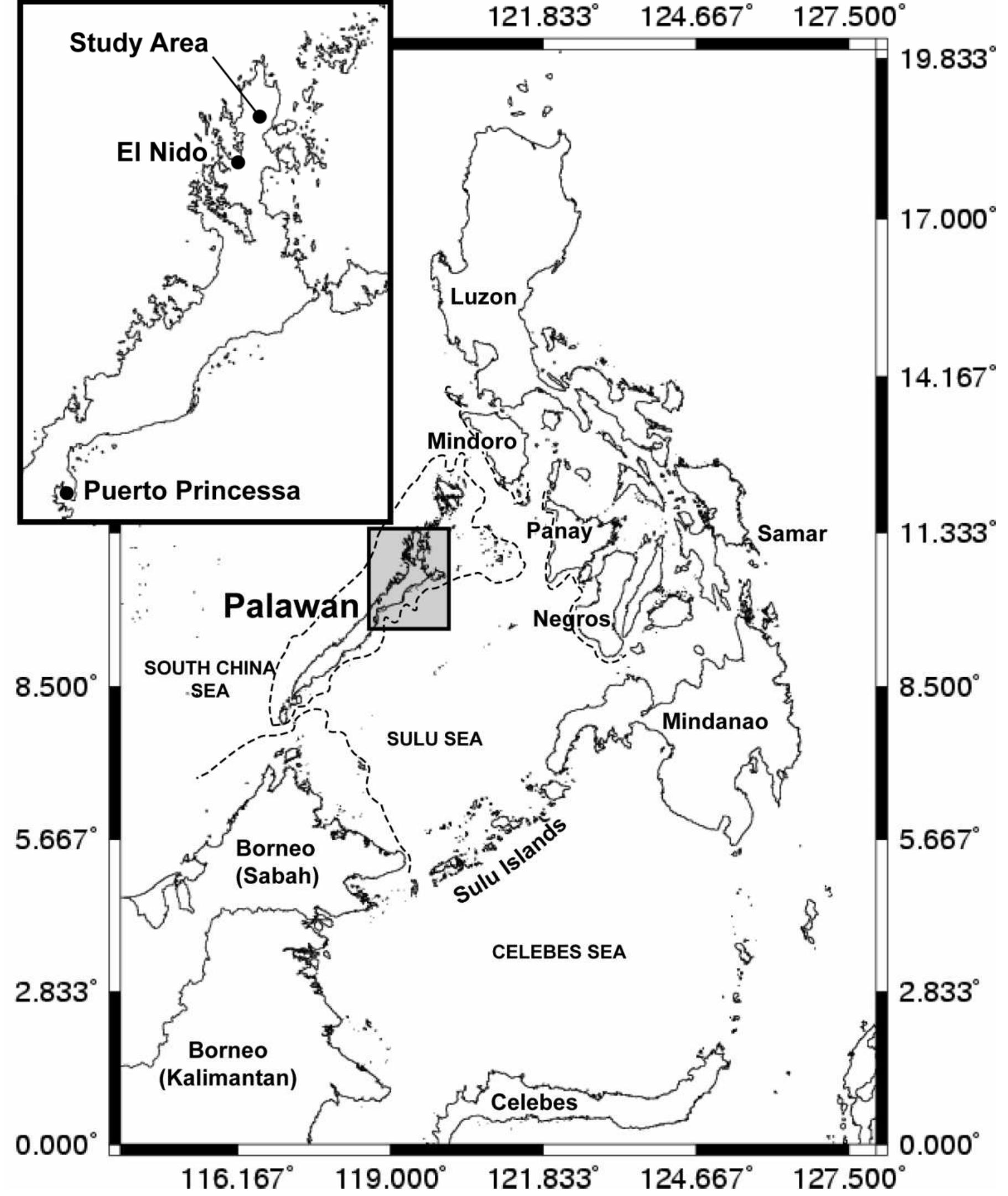 Map showing the location of palawan, with inset showing the