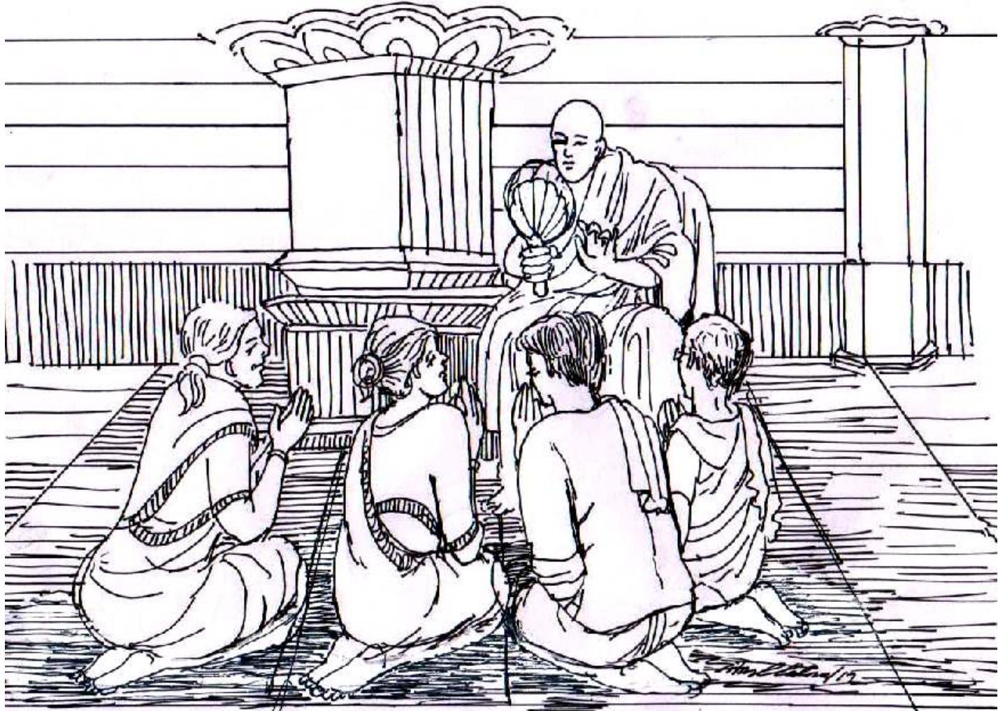 Bhikkhu is giving religious advice to the lay devotees in