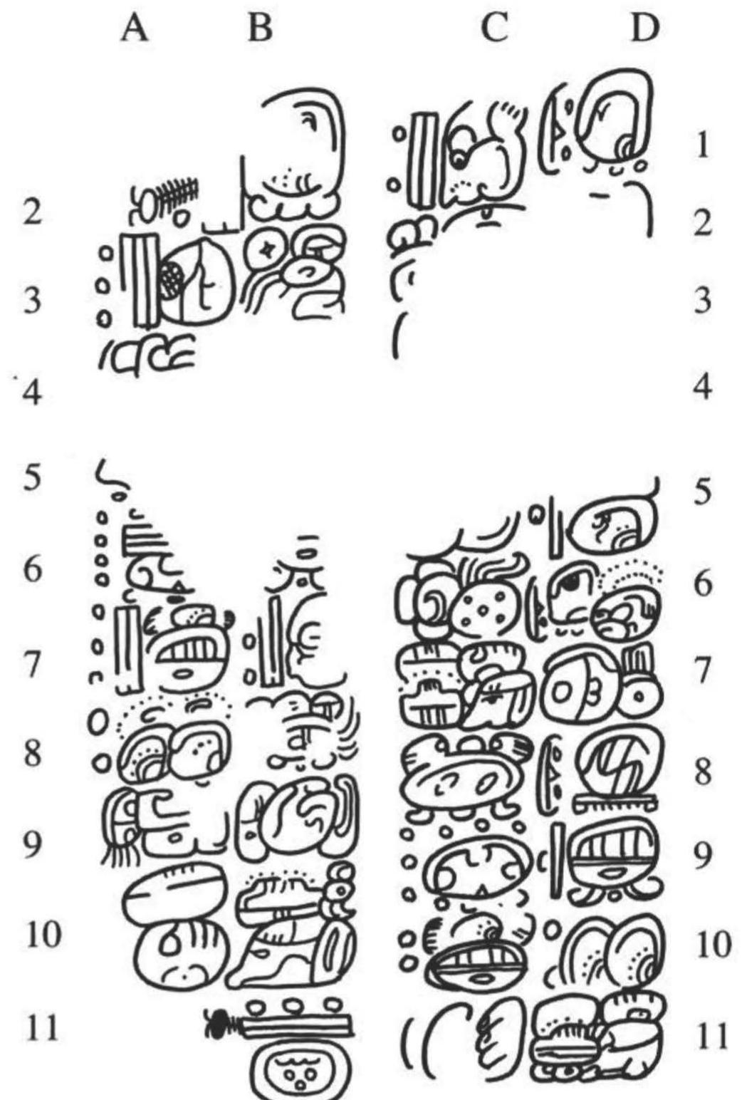 Naranjo altar 1, columns a-d. the larger distance number of