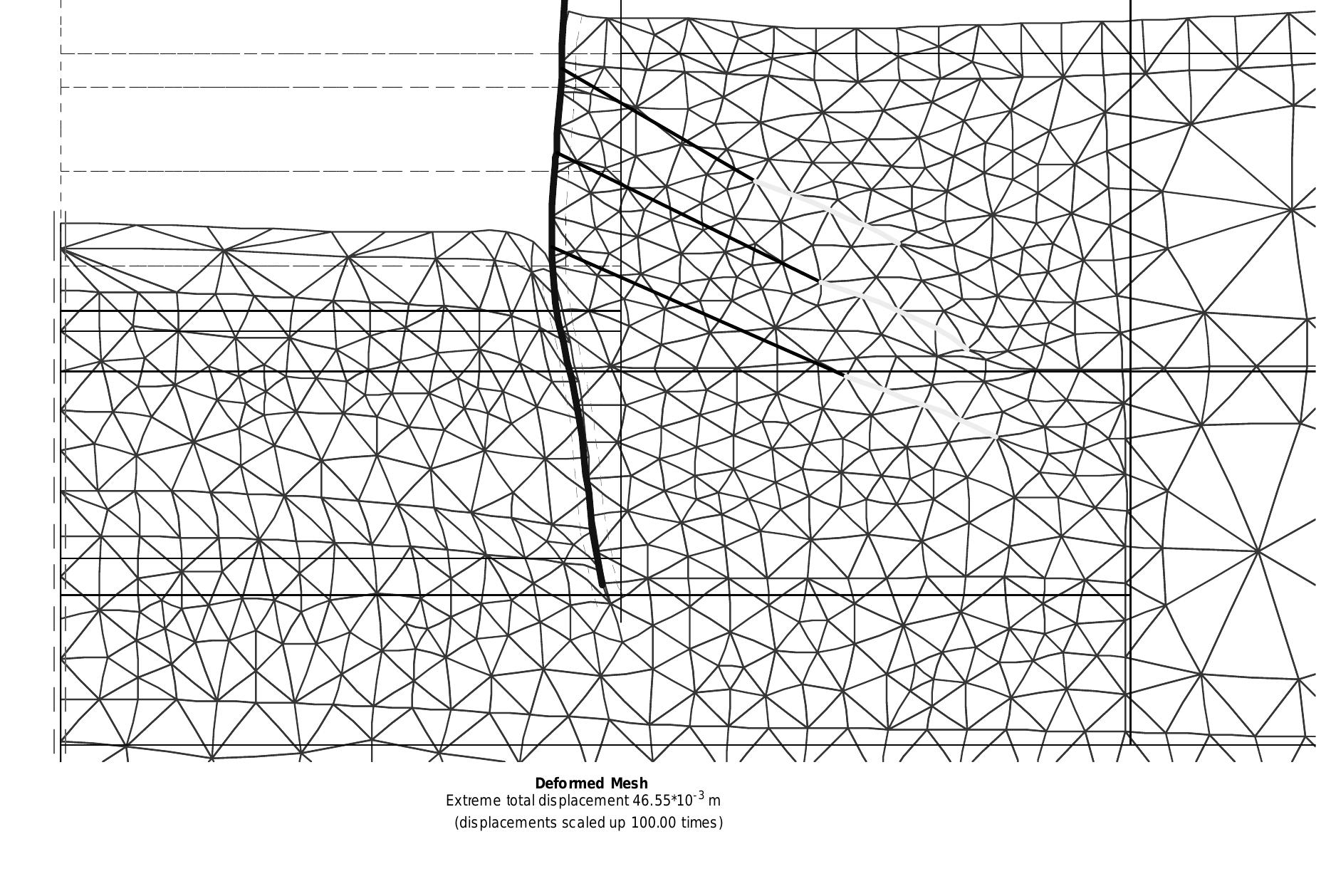 Deformed mesh (detail) - reference solution excavation step