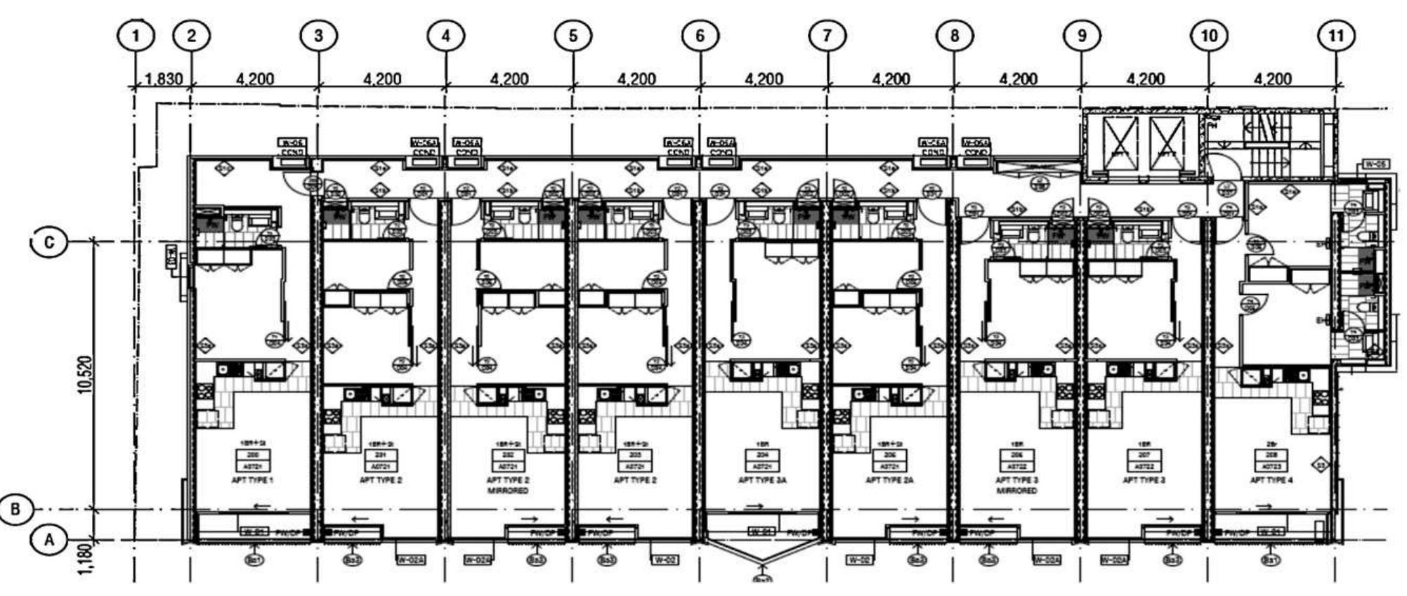 Standard floor plan for single-storey apartments. fka [54].