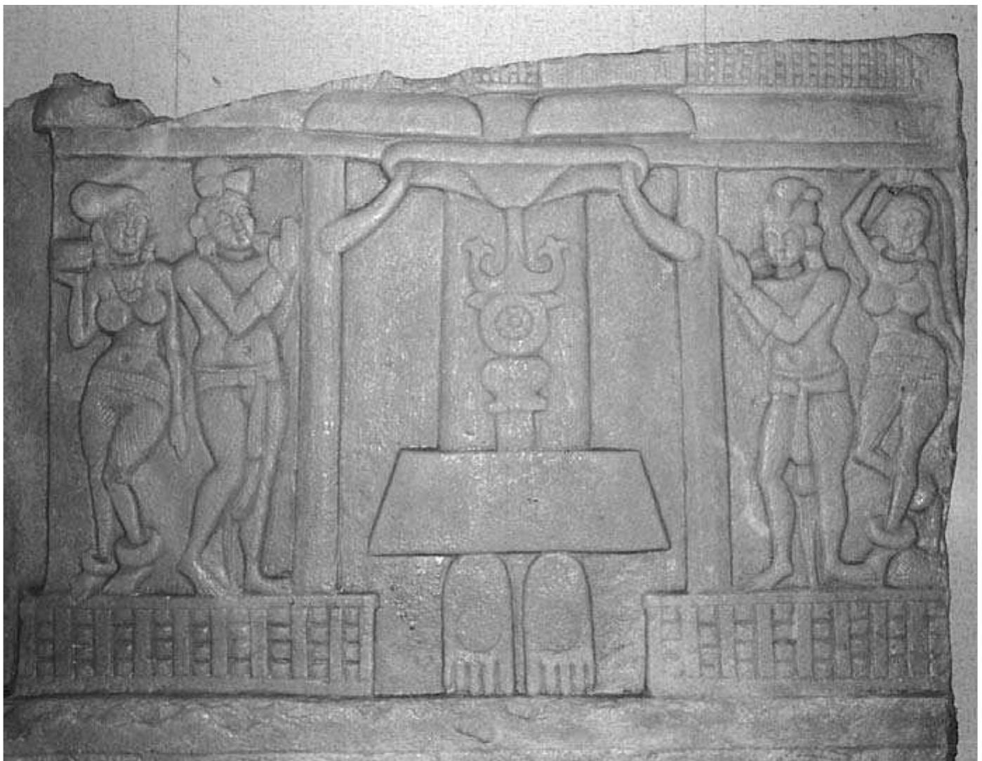 Iconic sign of buddhist worship. trident, wheel or lotus