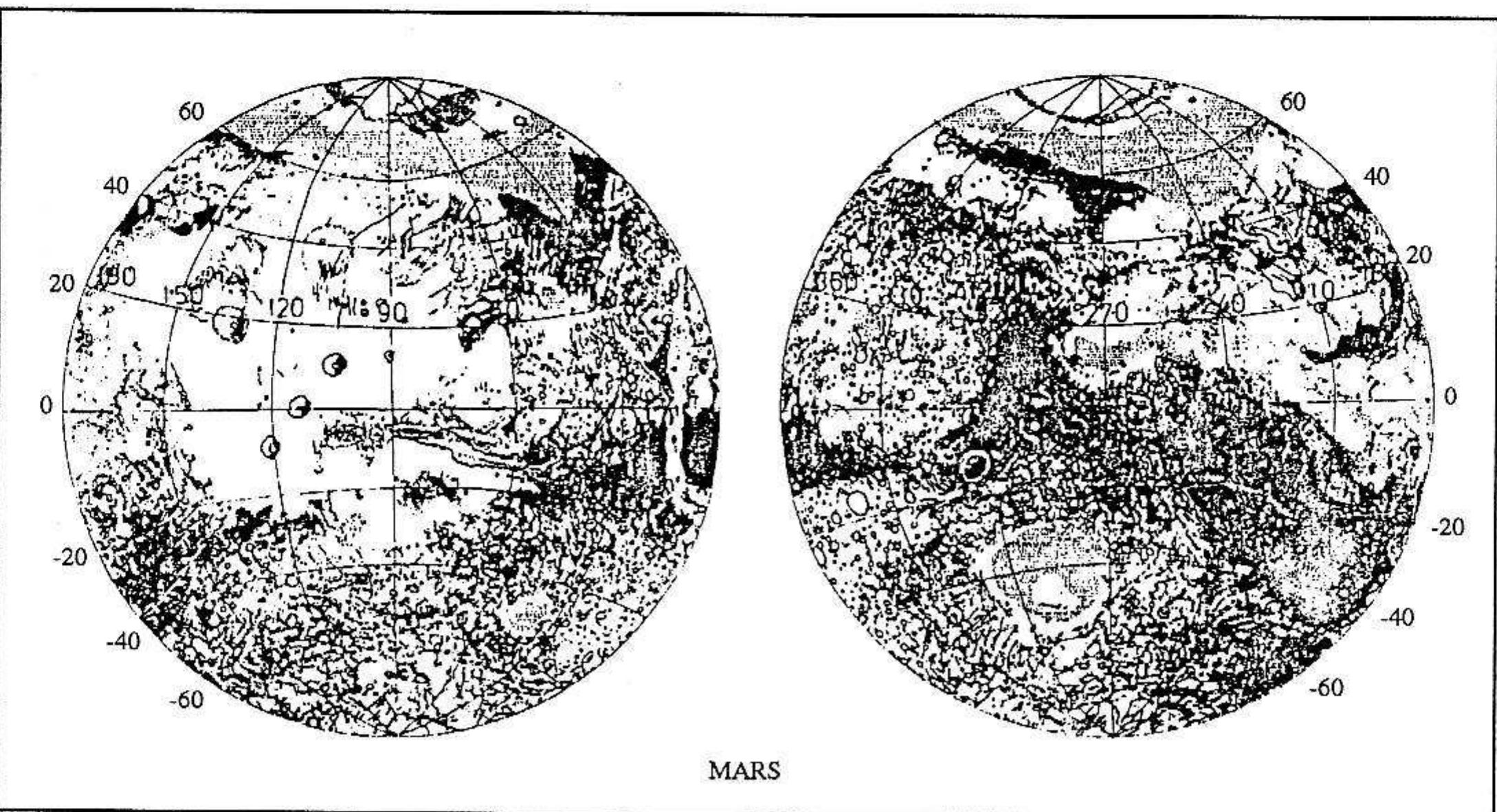 A map of the result of flooding mars to the -2 km contour