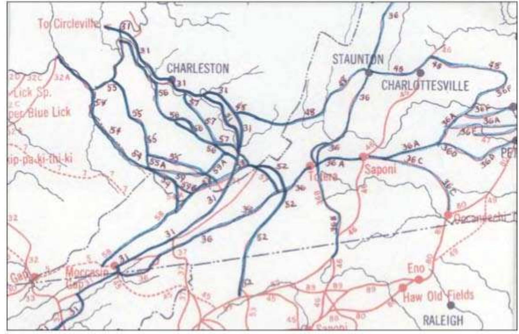 Detail from meyer's map of indian trails in the southeast,