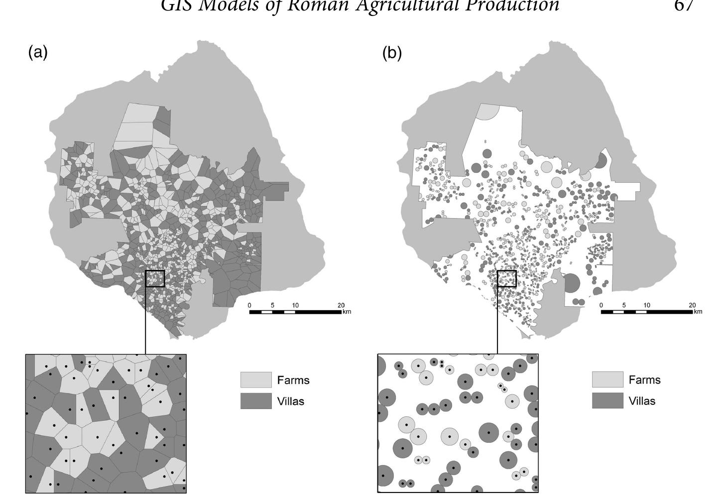 3. (a) thiessen polygons showing farm and villa territories,