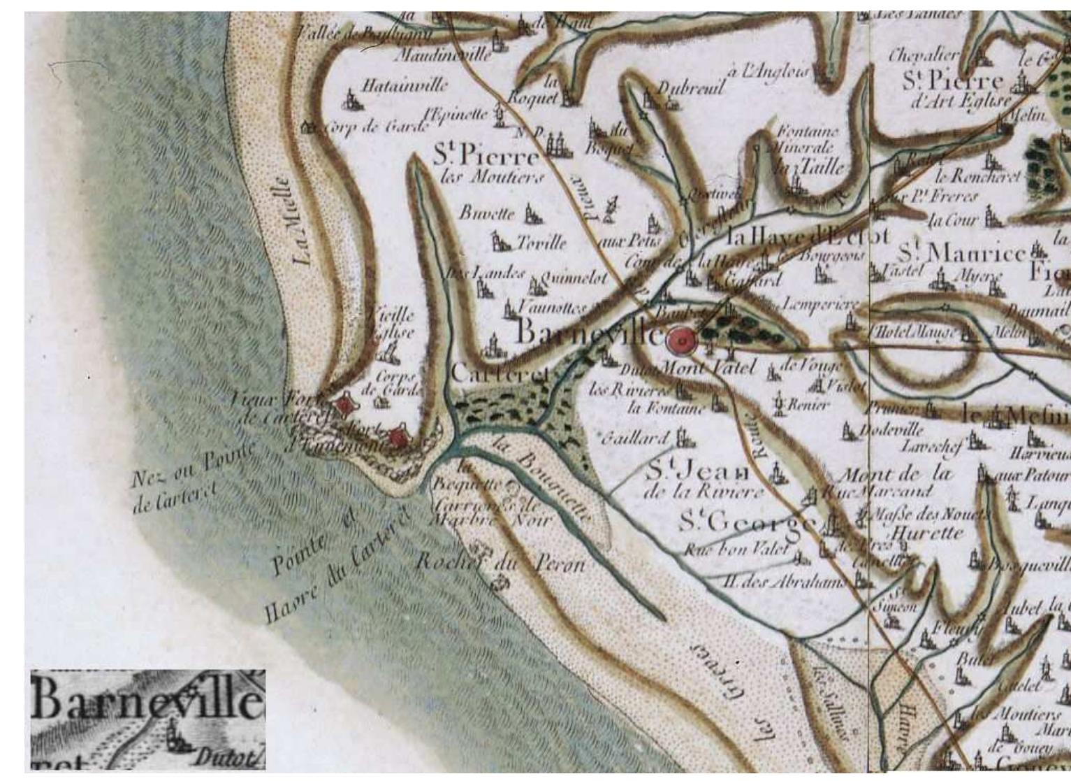 Cassini’s map of barneville and surroundings (1757). the