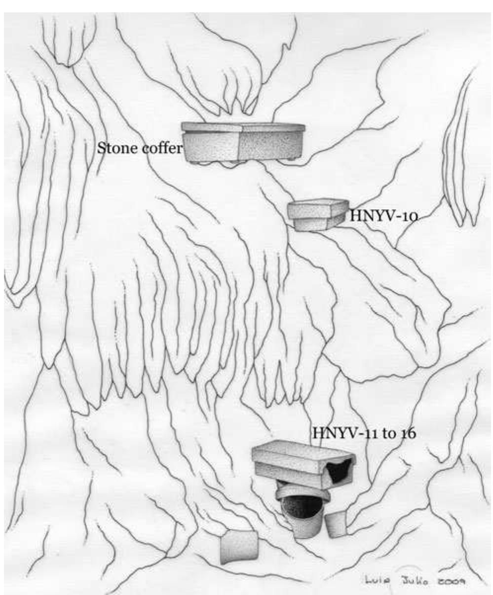 Back wall of hun nal ye chamber ii showing location of early