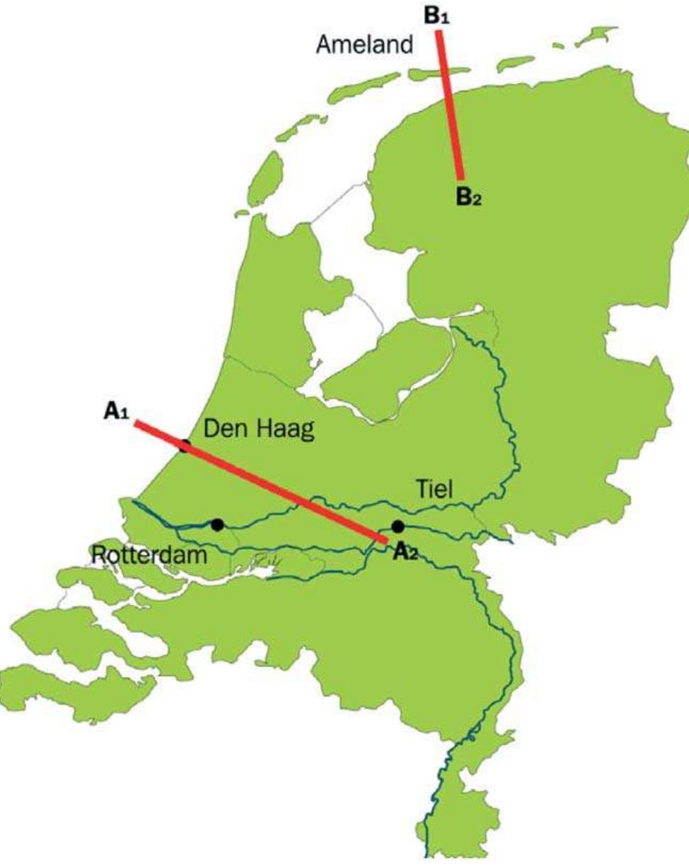 The position of the cross-sections al—a2 and b1-b2.