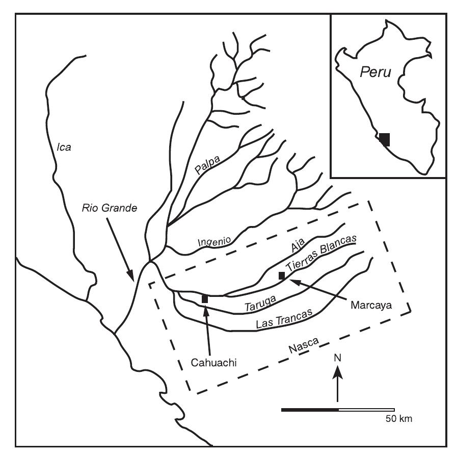 Map of the ica and rio grande river drainages in southern