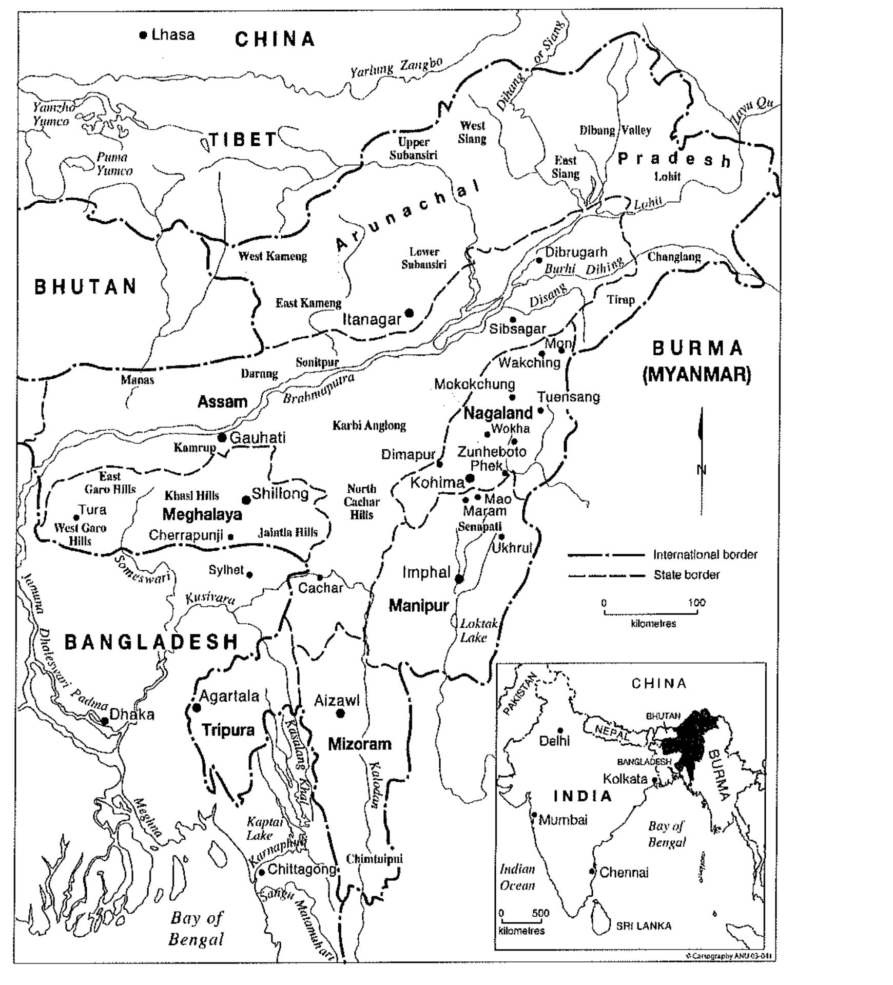 Map 1: the north-eastern states of india