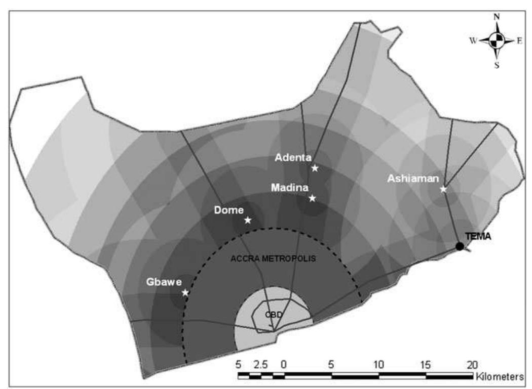 Schematic representation of peri-urban expansion in accra te