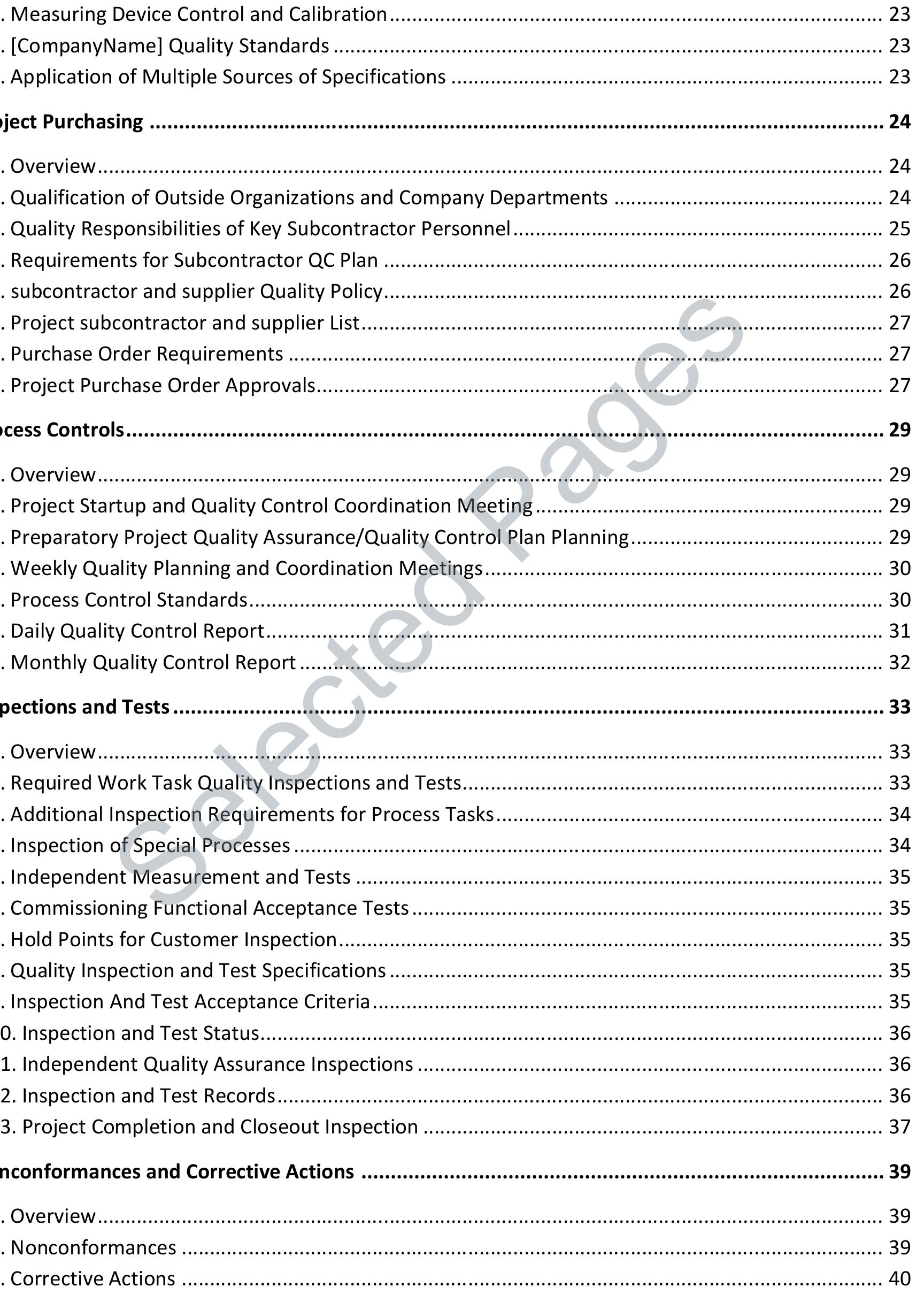 Table 4 - Painting quality control plan sample