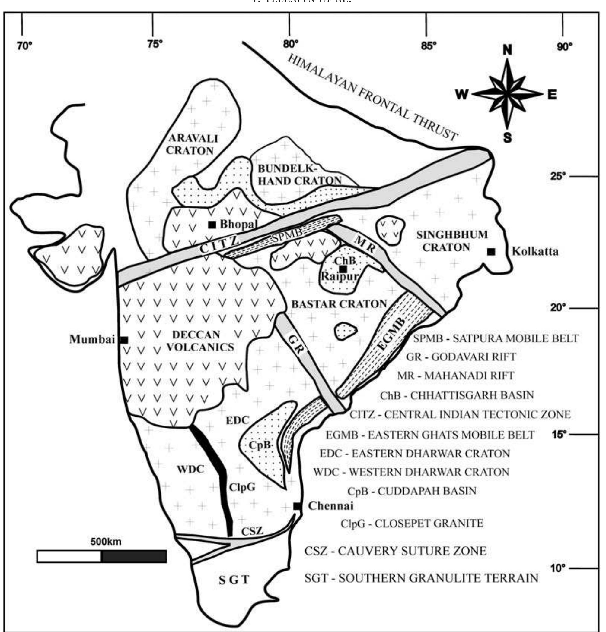 Geological and tectonic map of india, showing majors