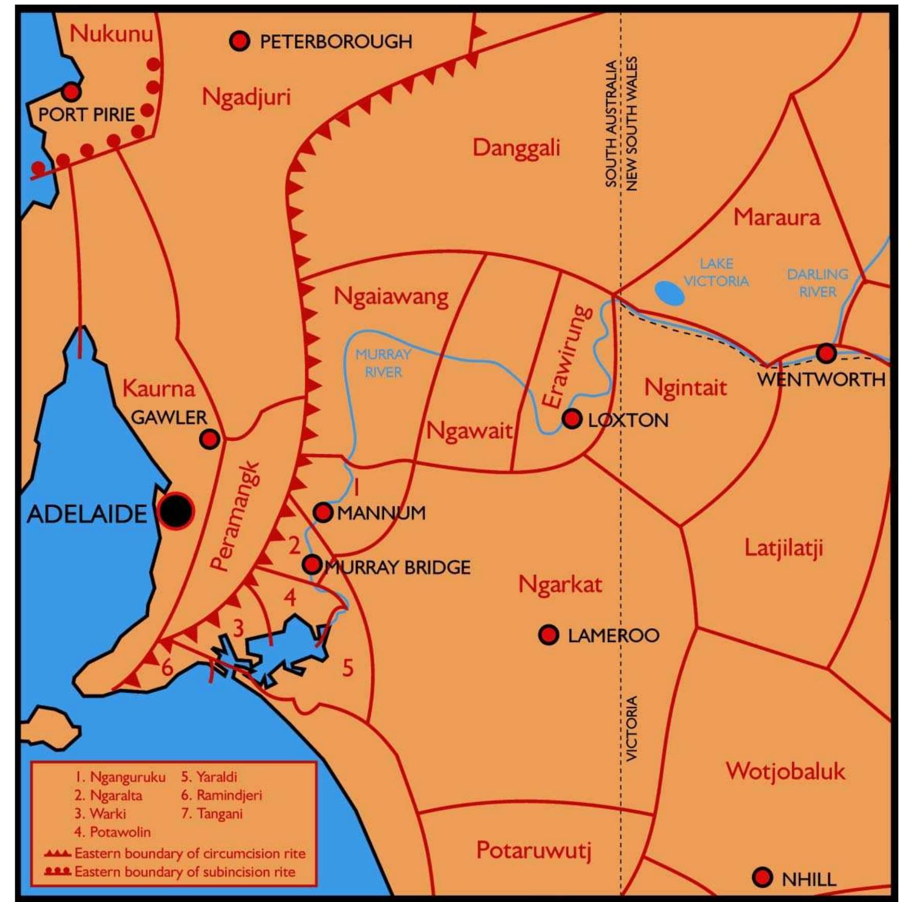 N.b. tindale’s tribal map of the south australian section of