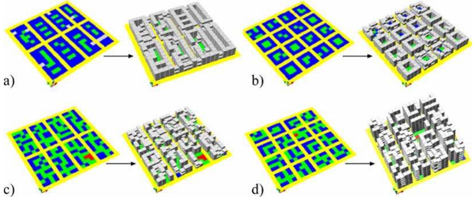 Translation of 2d patterns to 3d building structures. upper