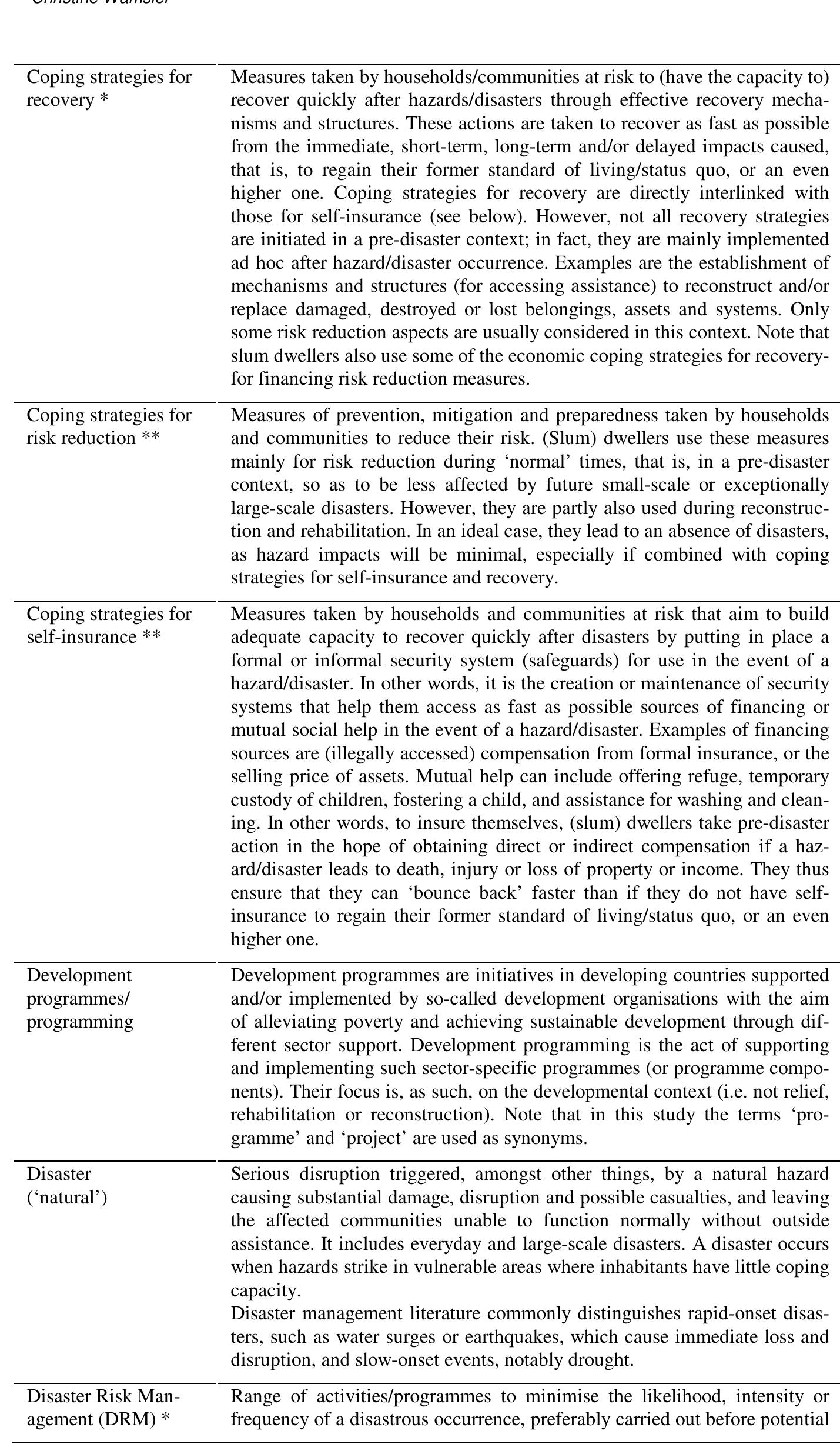 Table 9 - Managing urban disaster risk: analysis and