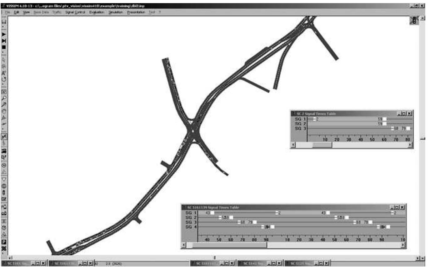 The vissim graphical user interface depicting part of