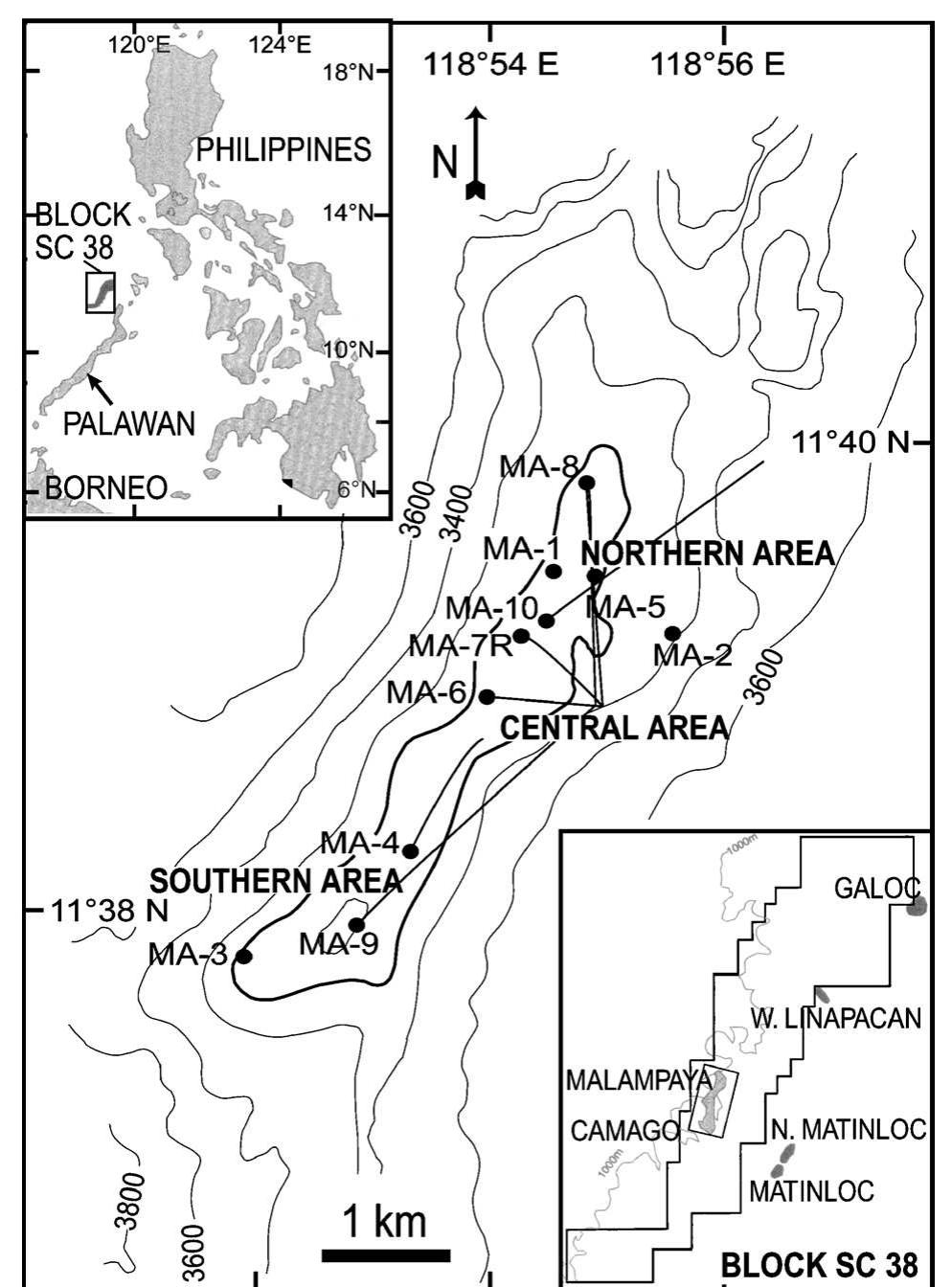 Depth map (in meters subsea) of the top nido lime- stone and