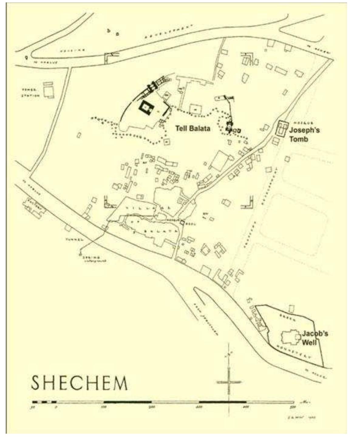 This map of the shechem area shows the location of tell