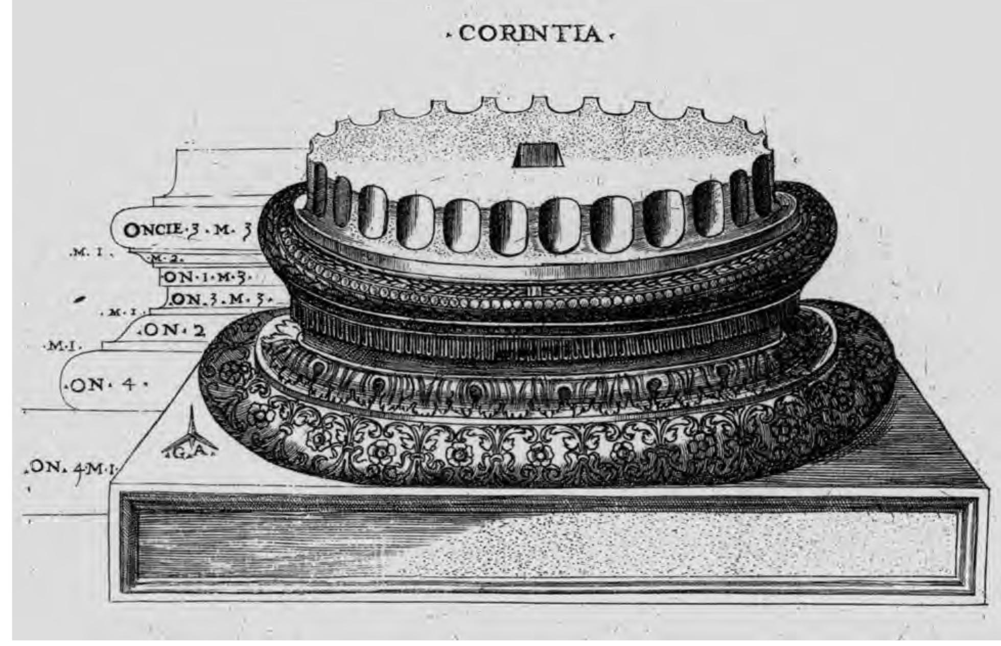 Master g. a. with the caltrop, corinthian base from s. croce