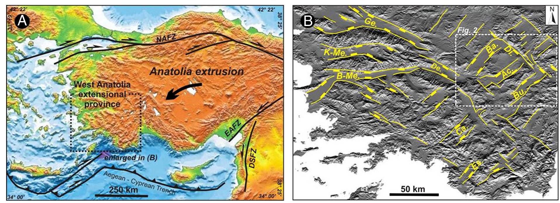 A) physical map of turkey with the main structures of the