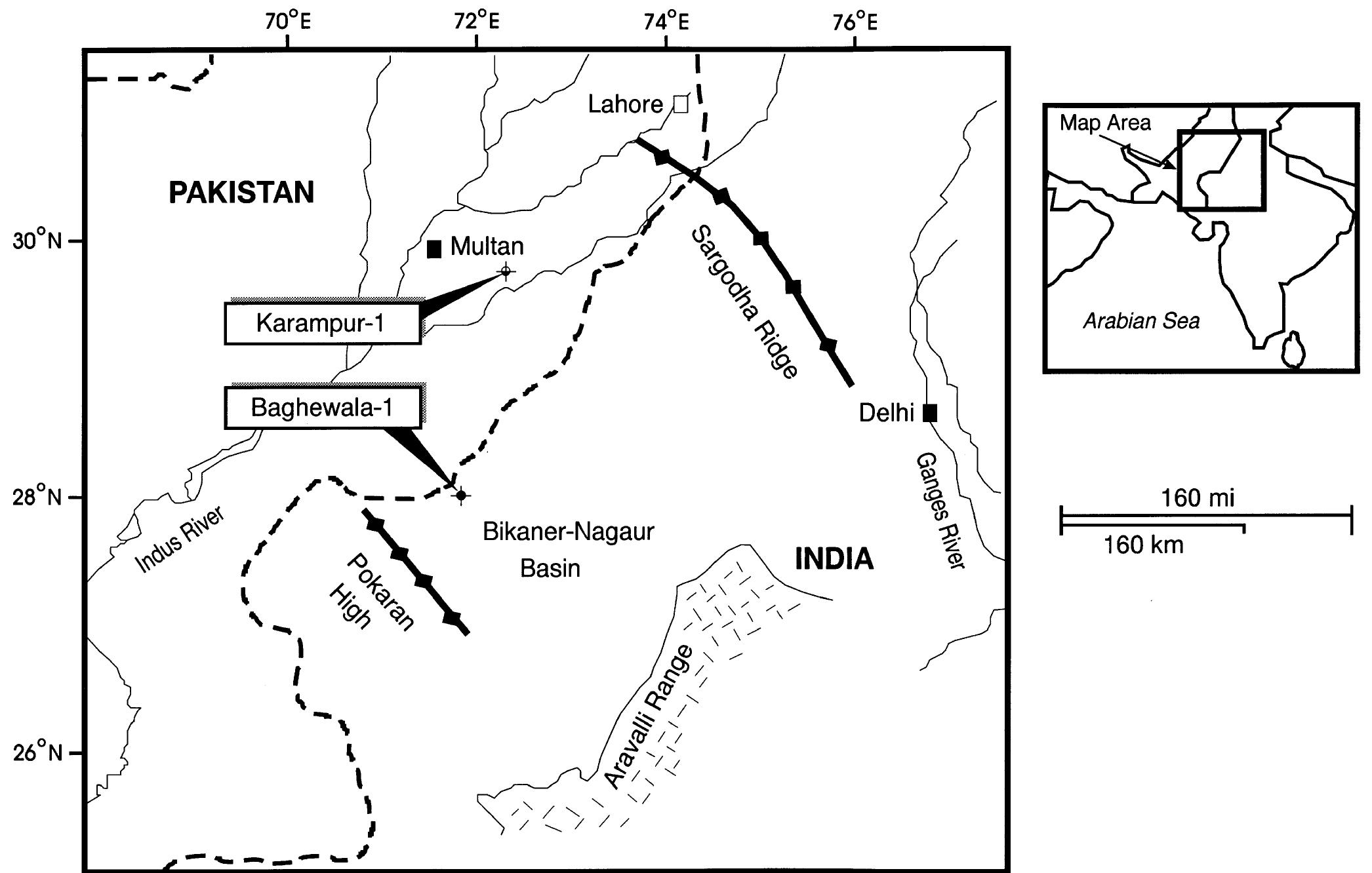 —map showing the location of the baghewala-1 well in the