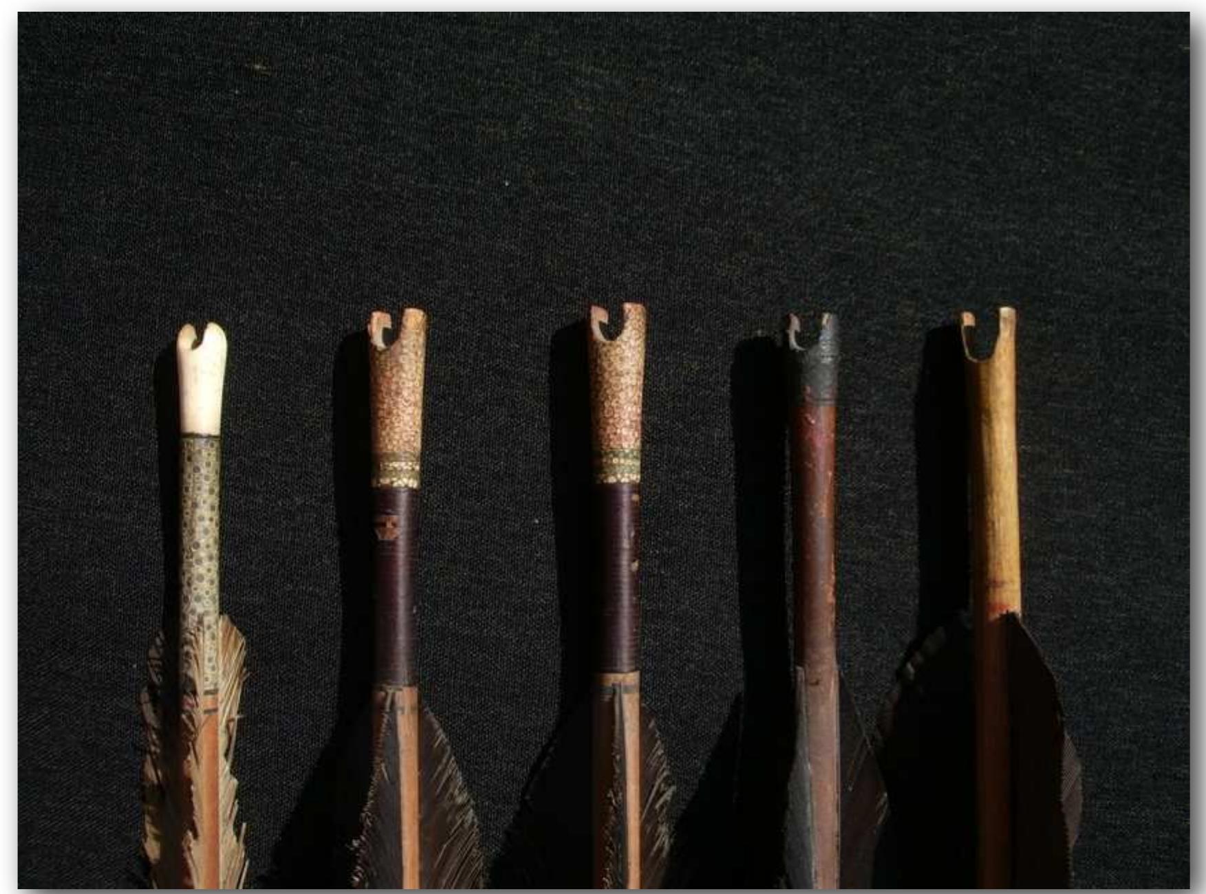 Different types of nocks on manchu arrows. from left to