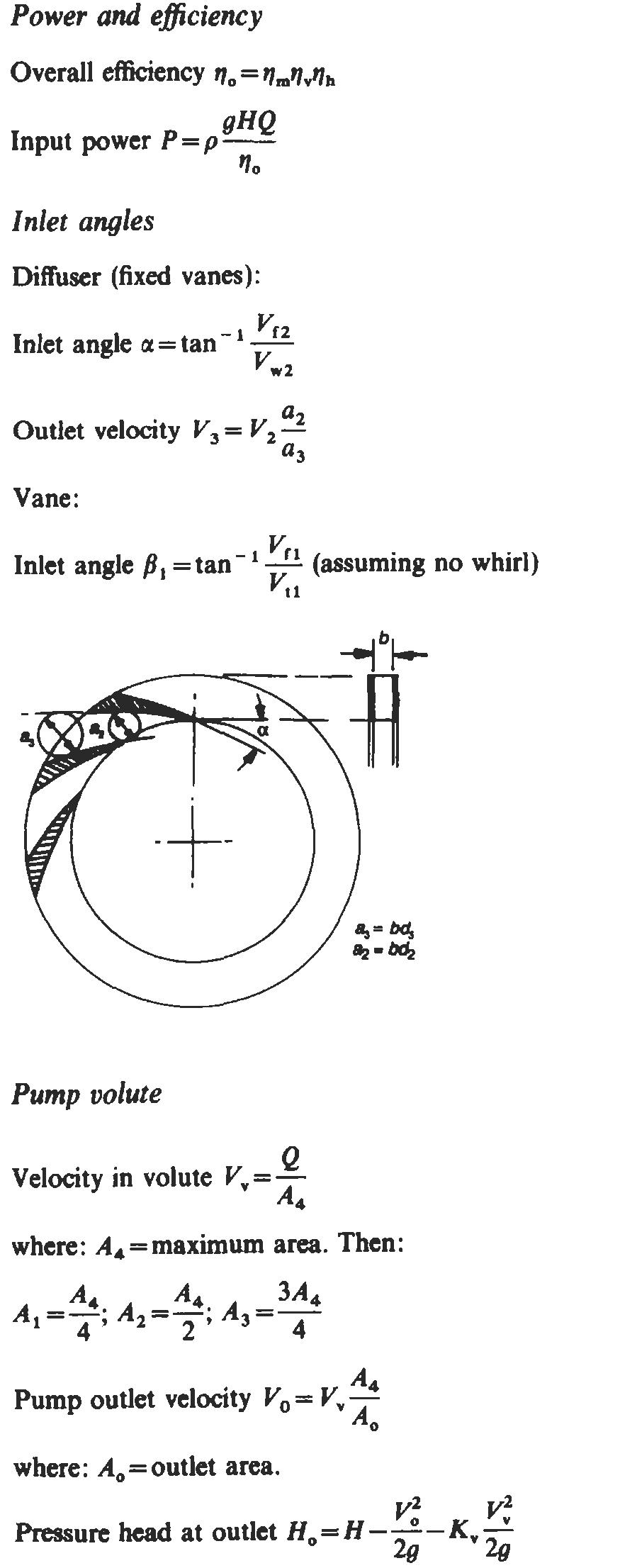 Where: k,=diffuser and volute discharge coefficient.