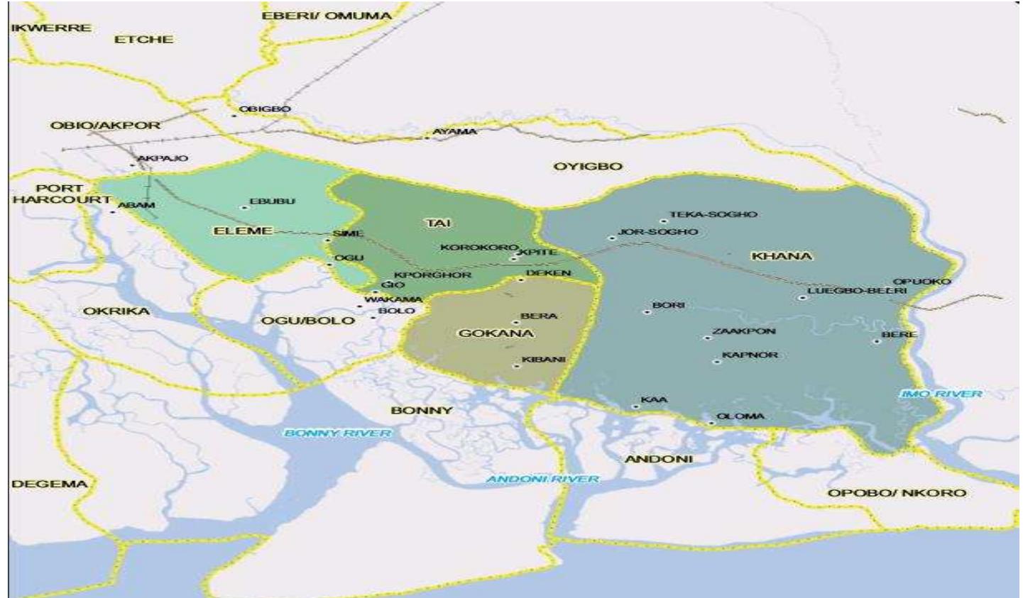 0: map of ogoniland showing the two local government areas