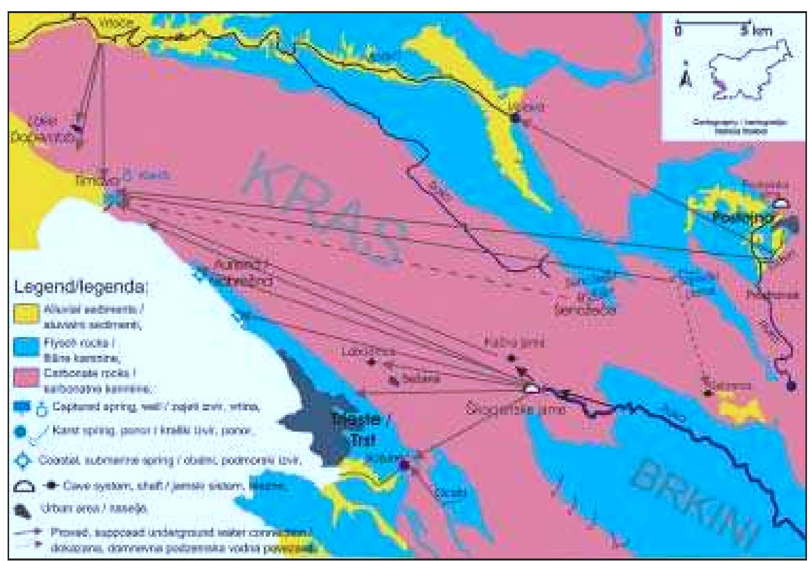 Simplified geological map of the kras plateau with proved