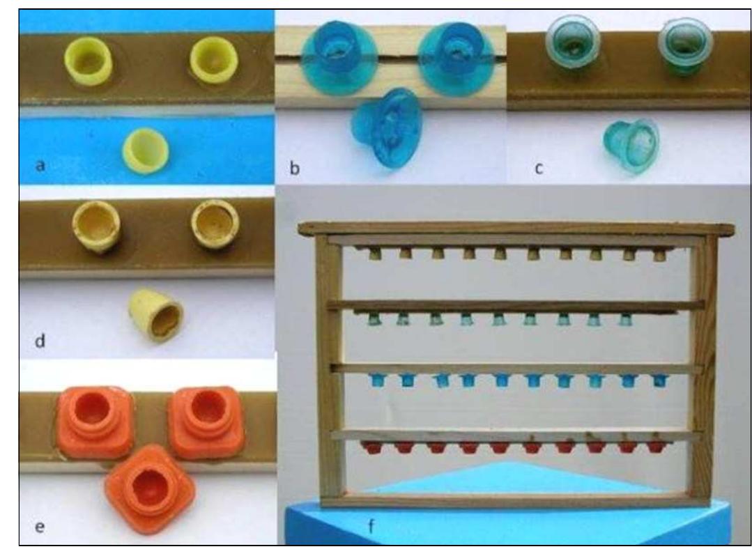 Different: a. wax; and b-e. plastic queen cups and ways to