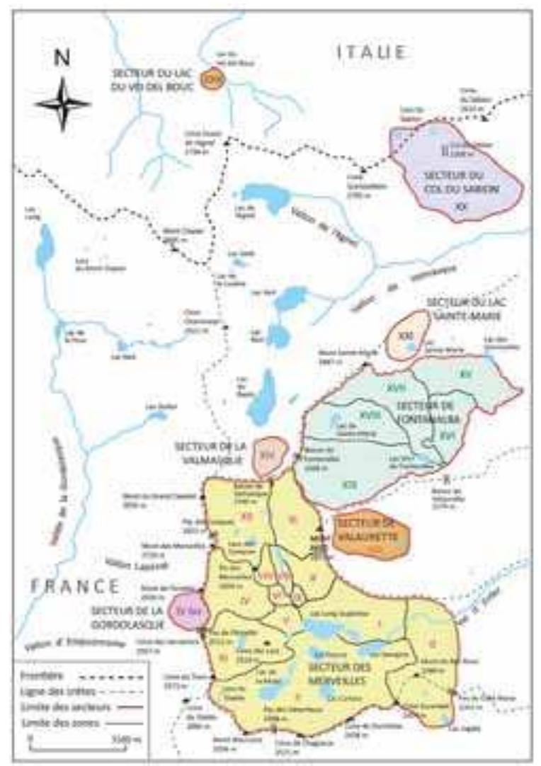 Map of the mount bego region showing the sectors and the