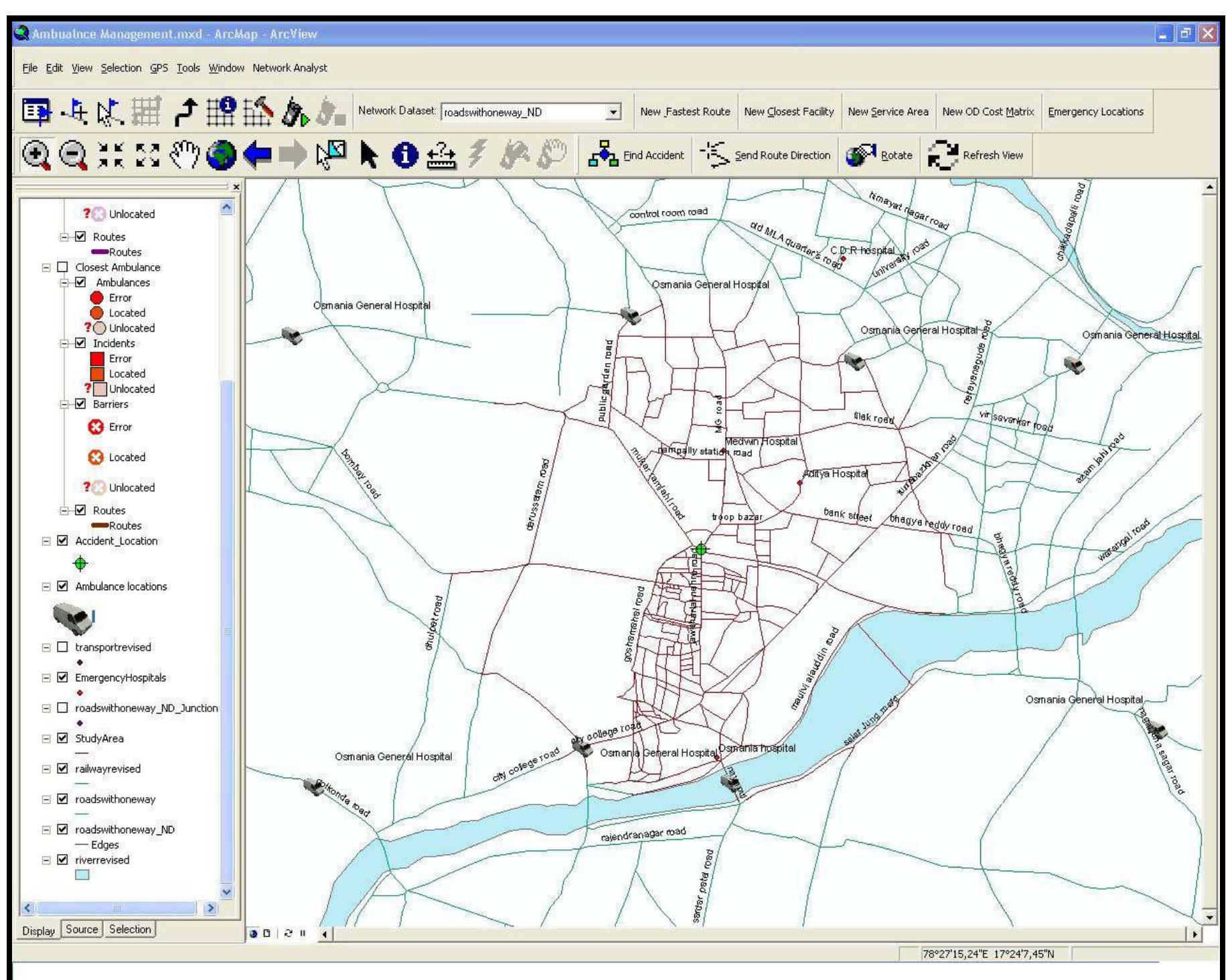 2) using the ams ui to identify the ambulance locations on