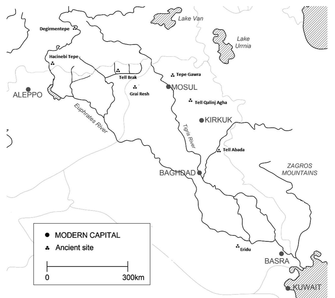 I map of greater mesopotamia showing the location of sites