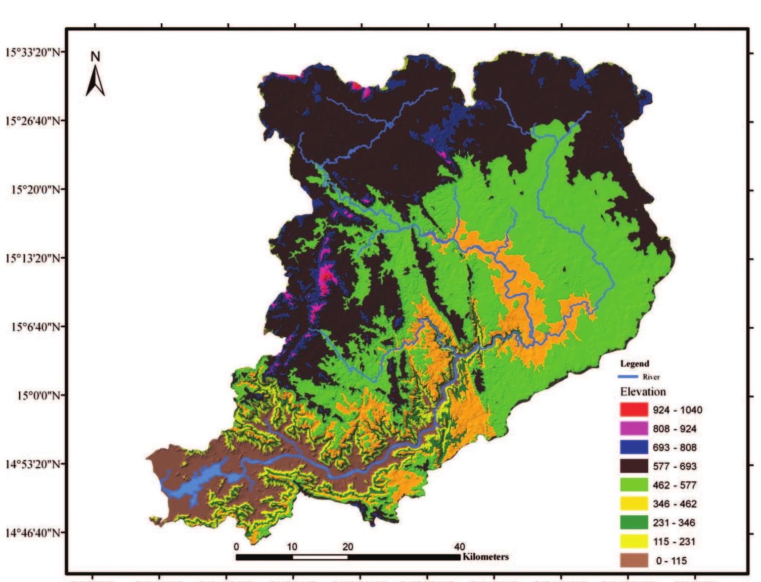 Elevation distribution map of kali river.