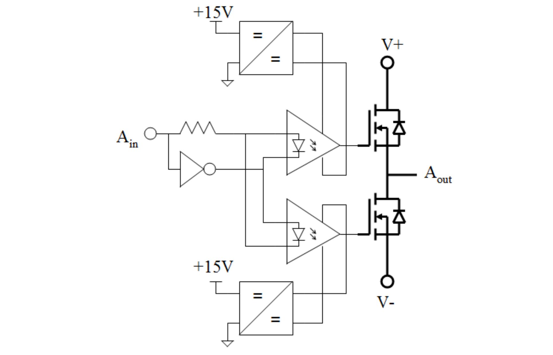 The high-level schematic of one half bridge, with isolated