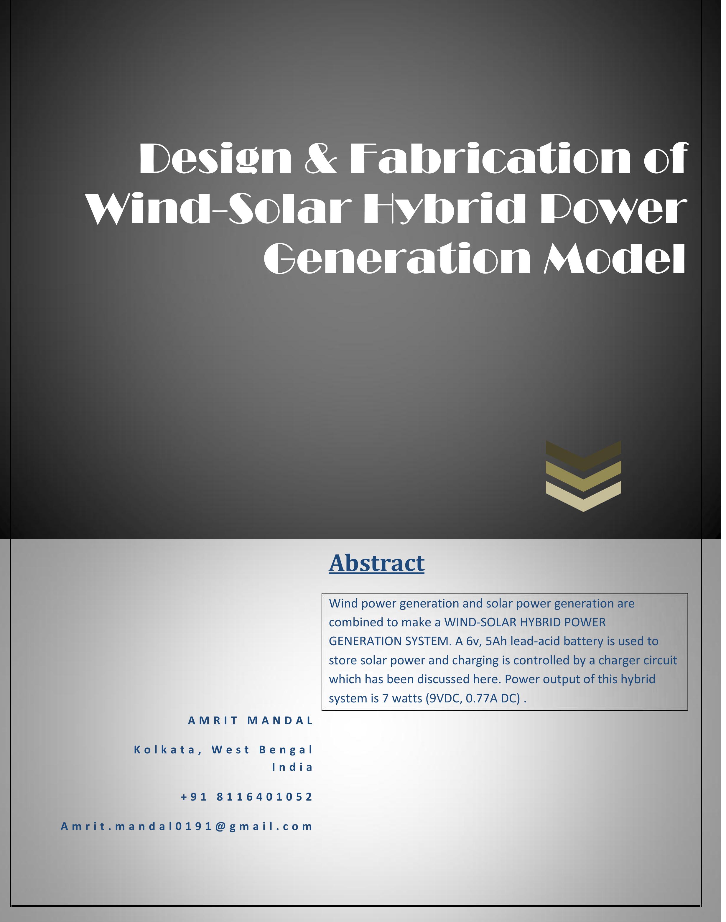 Figure 1 - Wind -Solar Hybrid Power Generation Model