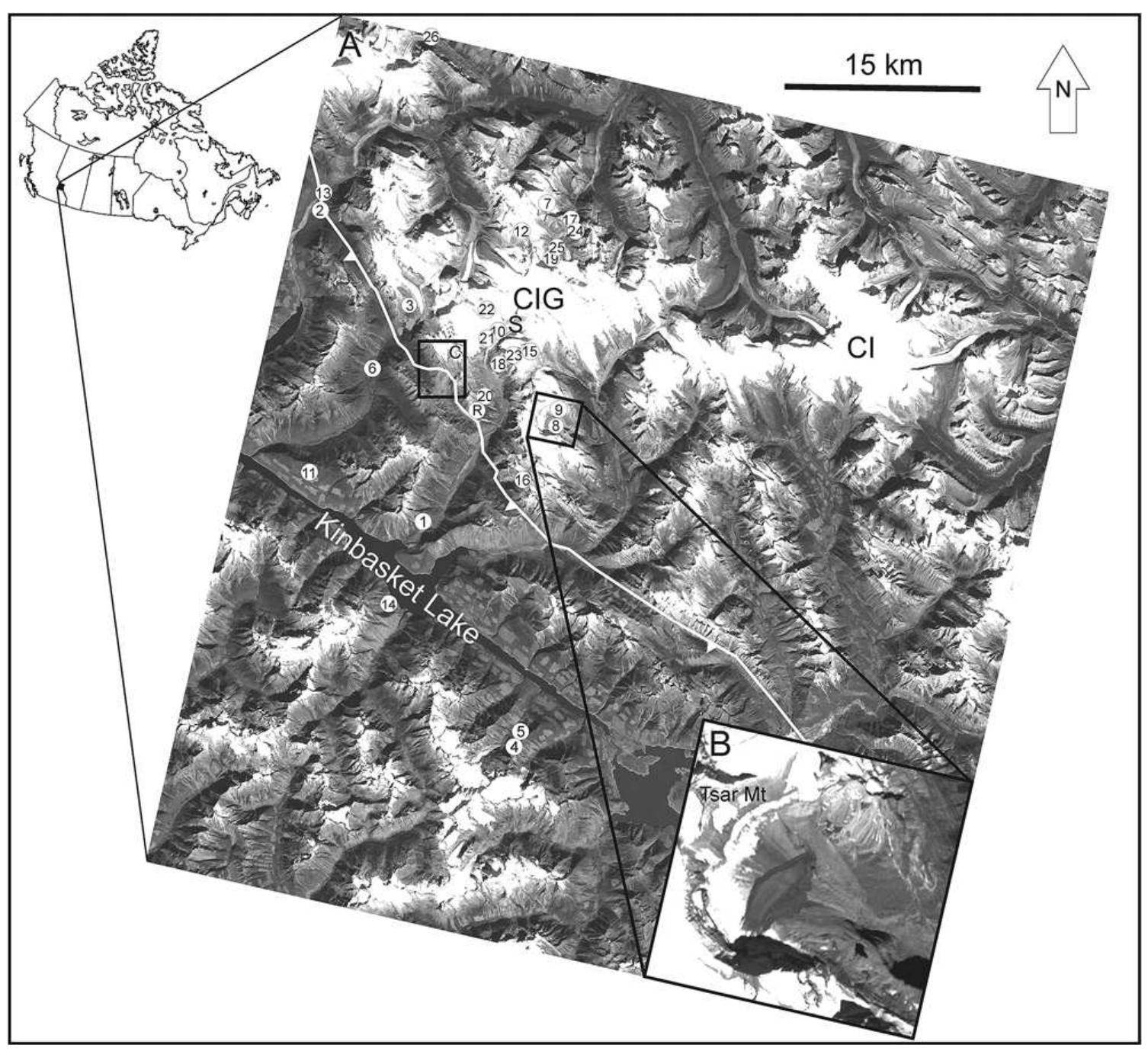 (a) location map of rockslide and post-1986 seismic event