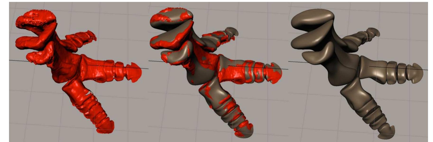 Reconstruction of edmontosaurus foot using maya. left shows