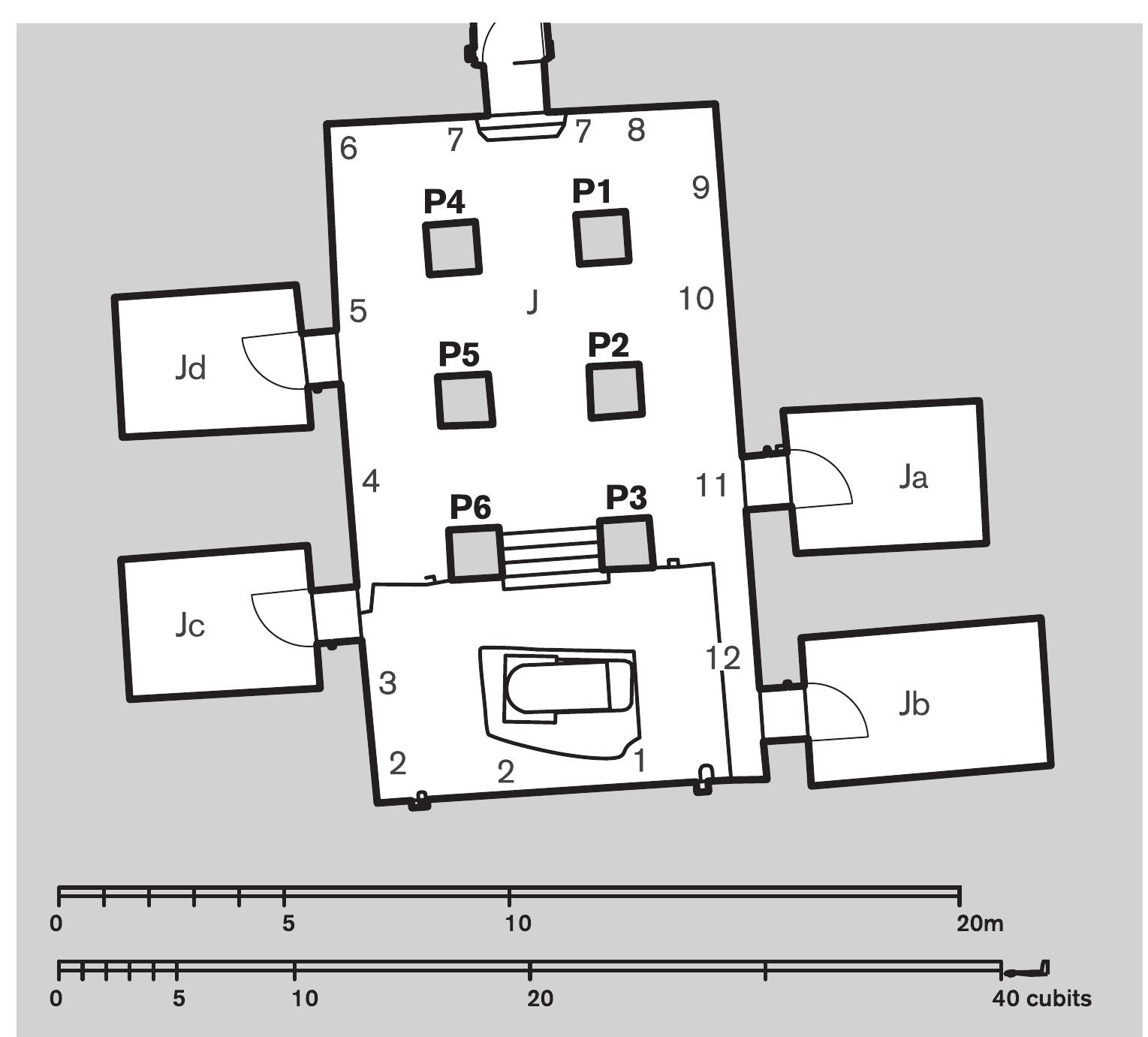 Plan of burial chamber of amenhotep ii (kv 35), with numbers