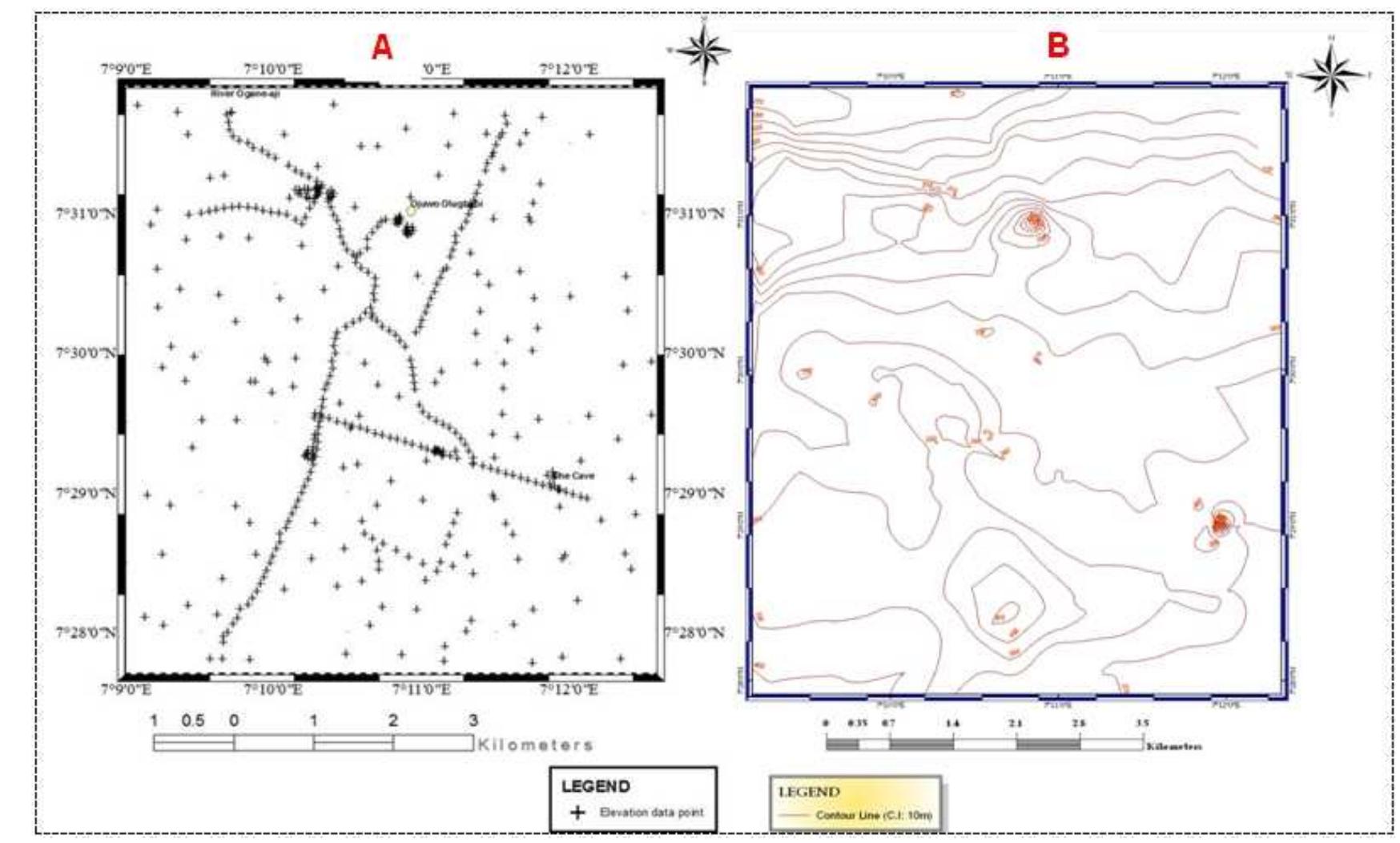 A. isarithmic and (b) contour line maps produced by the