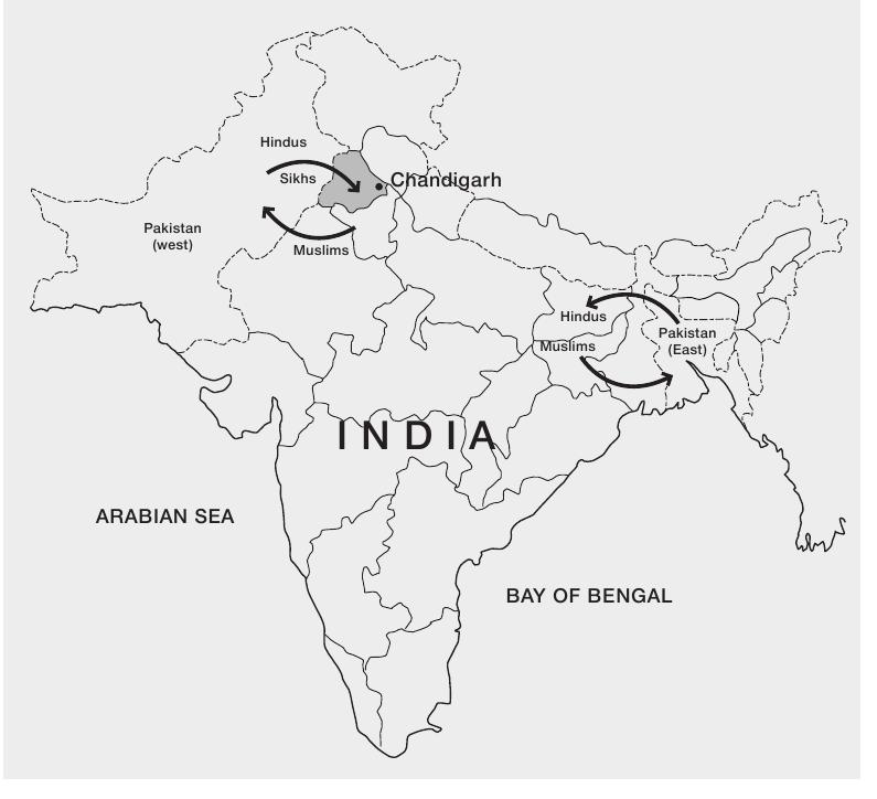 Map showing the 1947 separation of india and pakistan, and