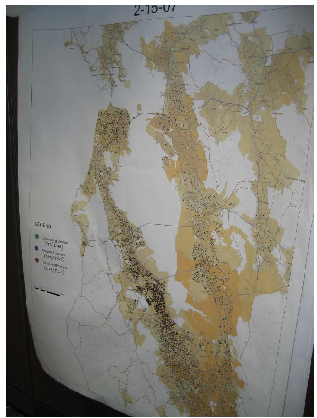 Gis map showing commuting students and employees at stanford
