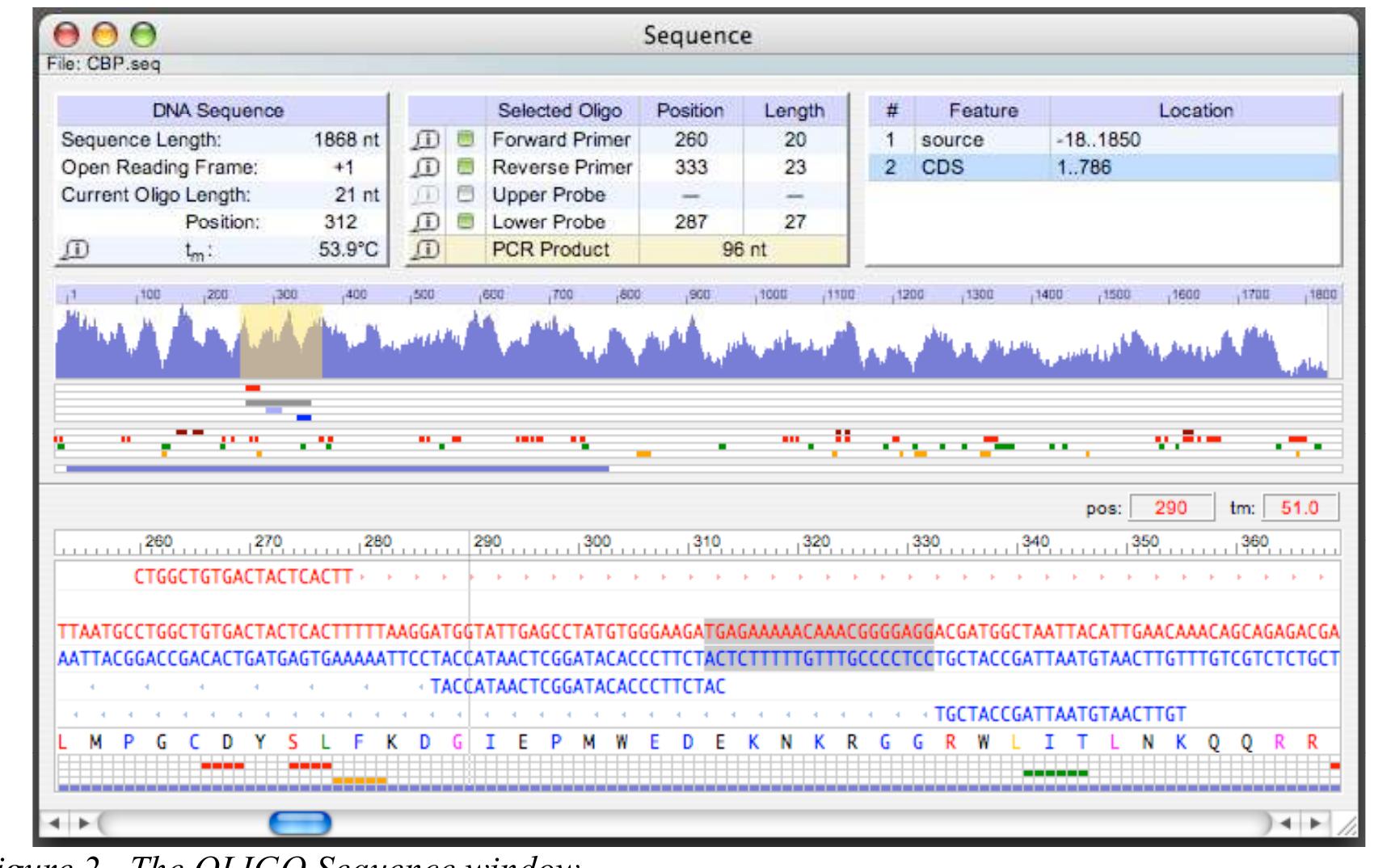 When a sequence file is opened, oligo displays one window,