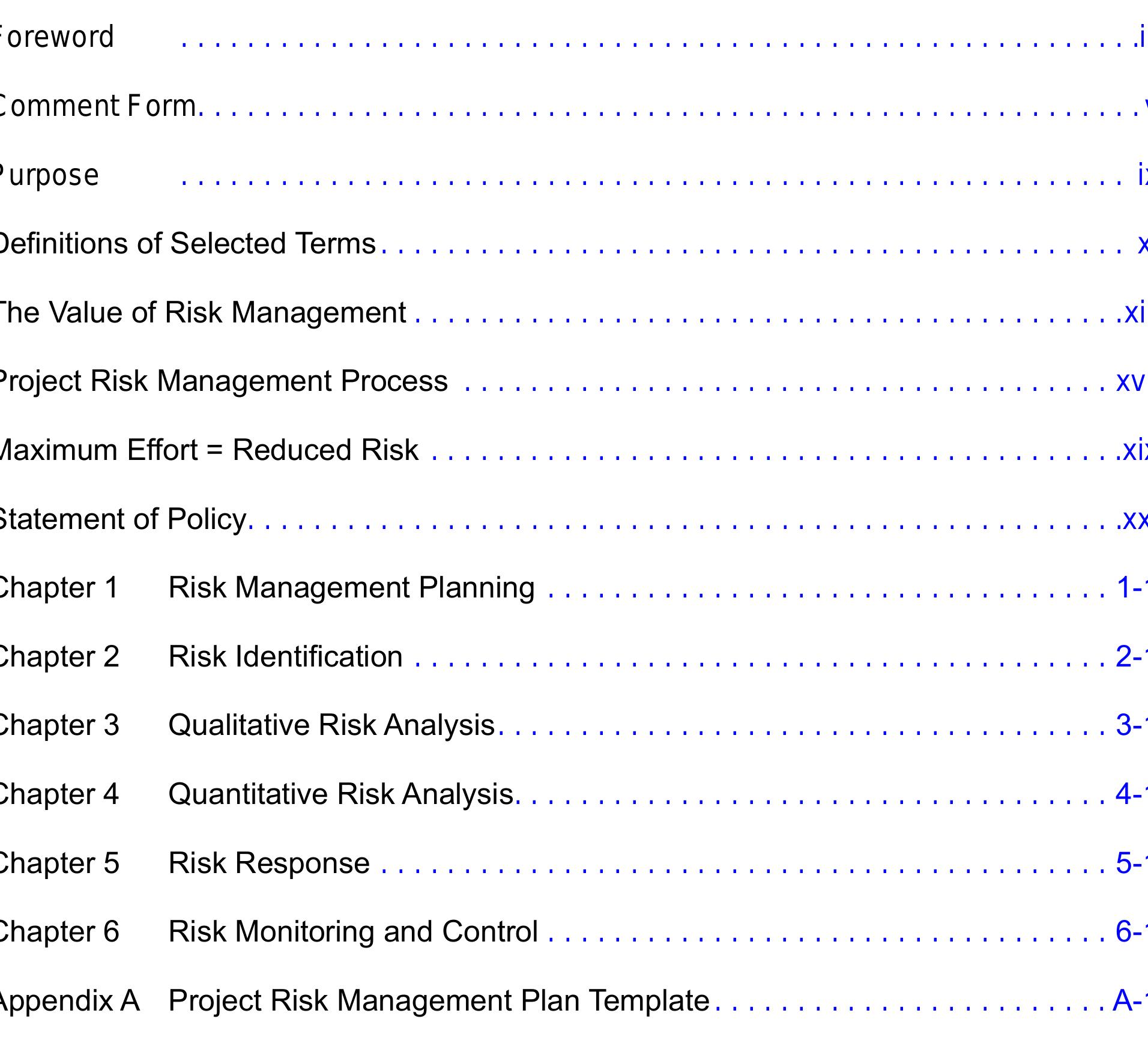 Table 1 - Project Risk Management Guidance for WSDOT