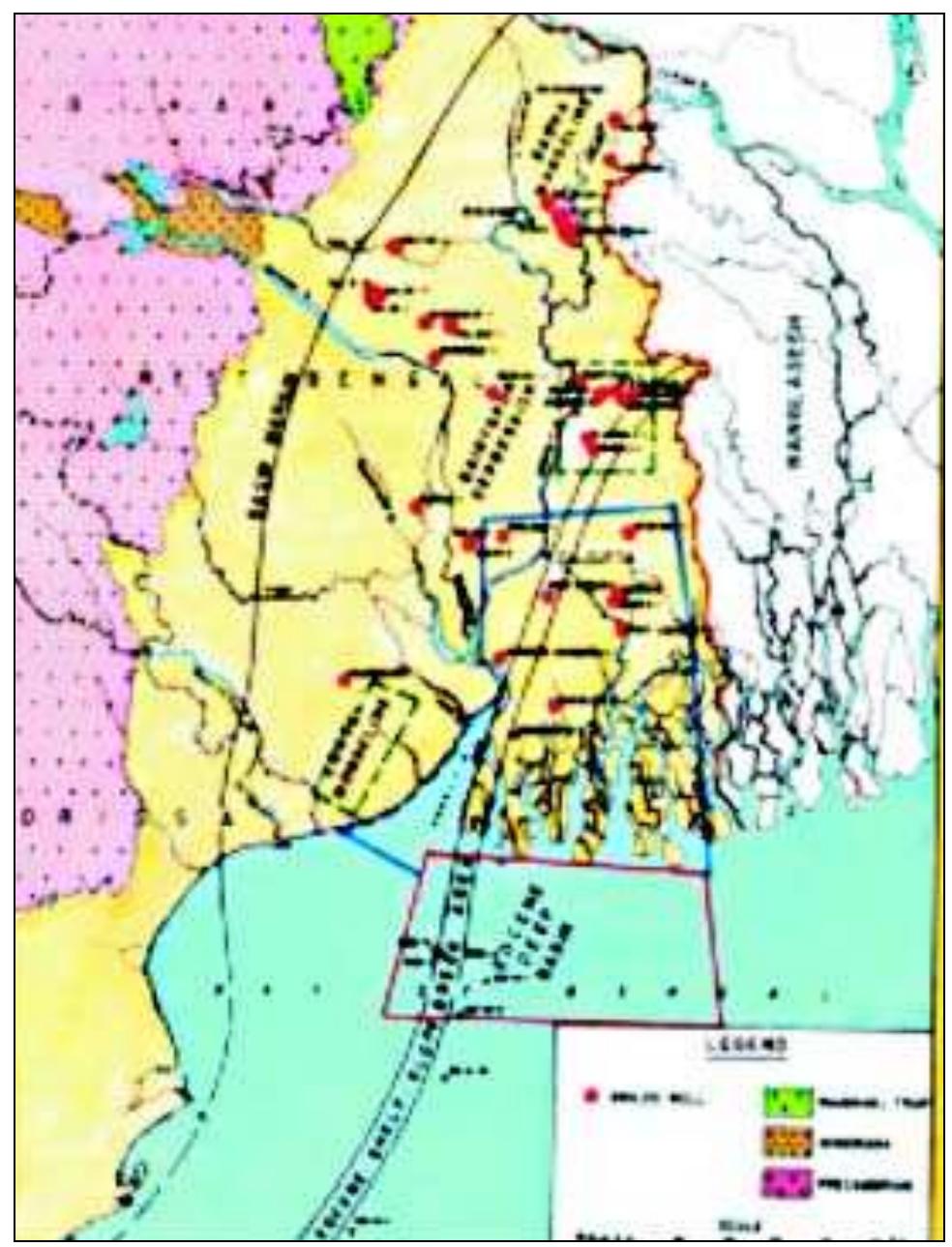 Geologic map of the bengal basin with the principal