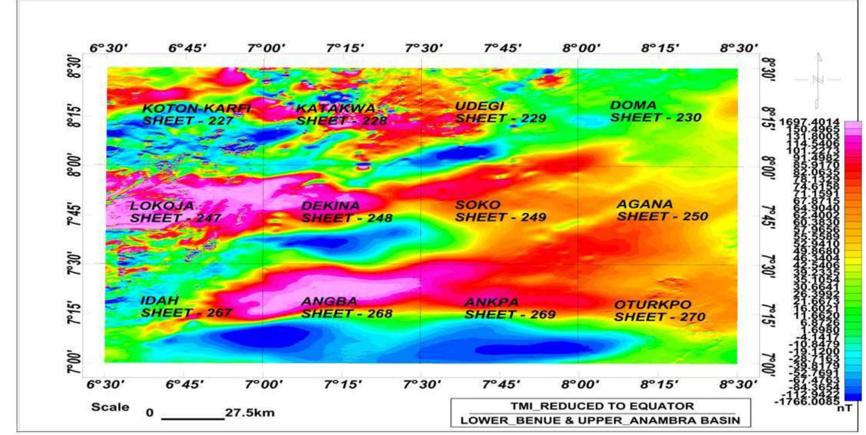 Total magnetic intensity (tmi) map of the study area finally