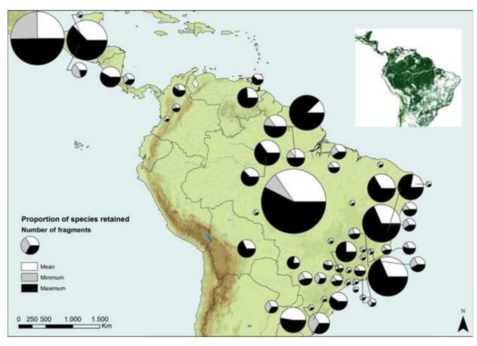 Geographical locations of the 61 fragmented forest