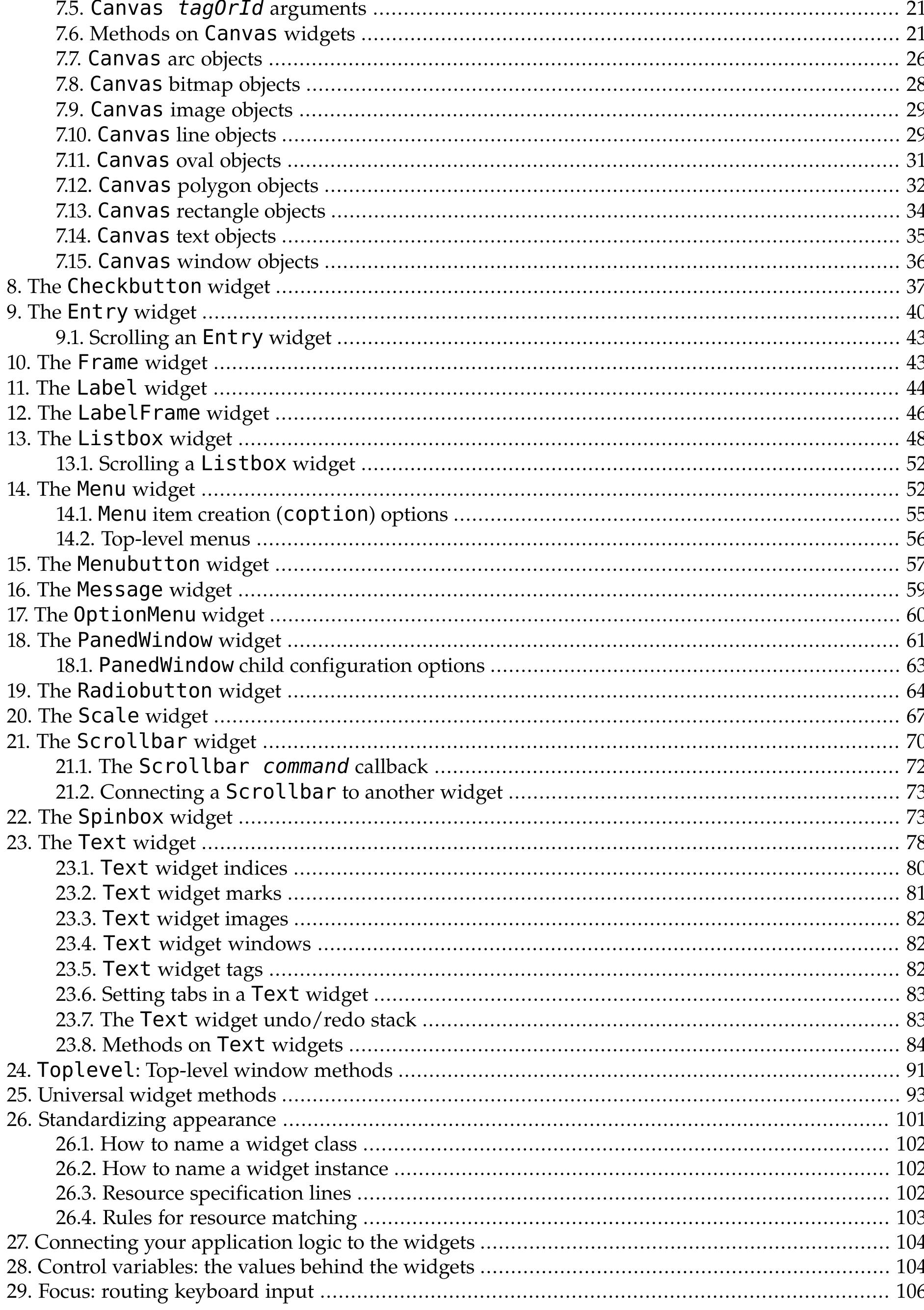 Table 2 - Tkinter 8.4 reference: a GUI for Python