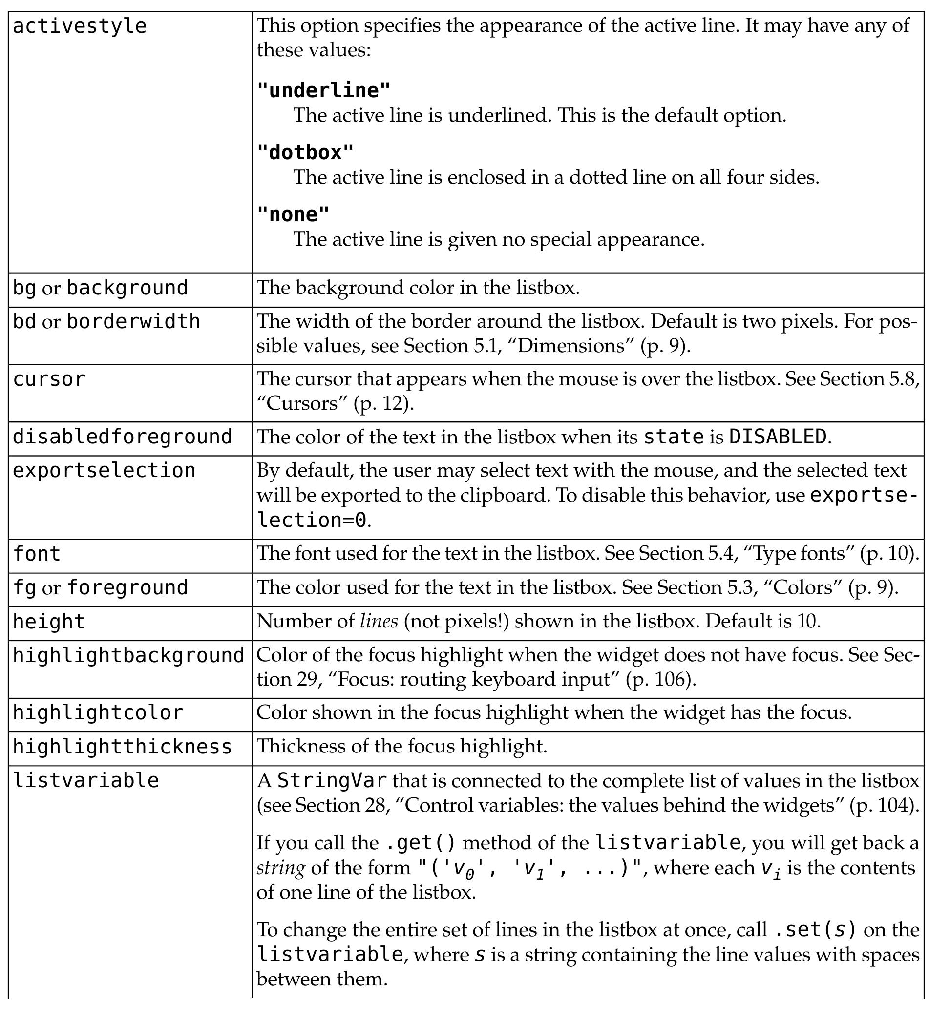 Table 26 - Tkinter 8.4 reference: a GUI for Python